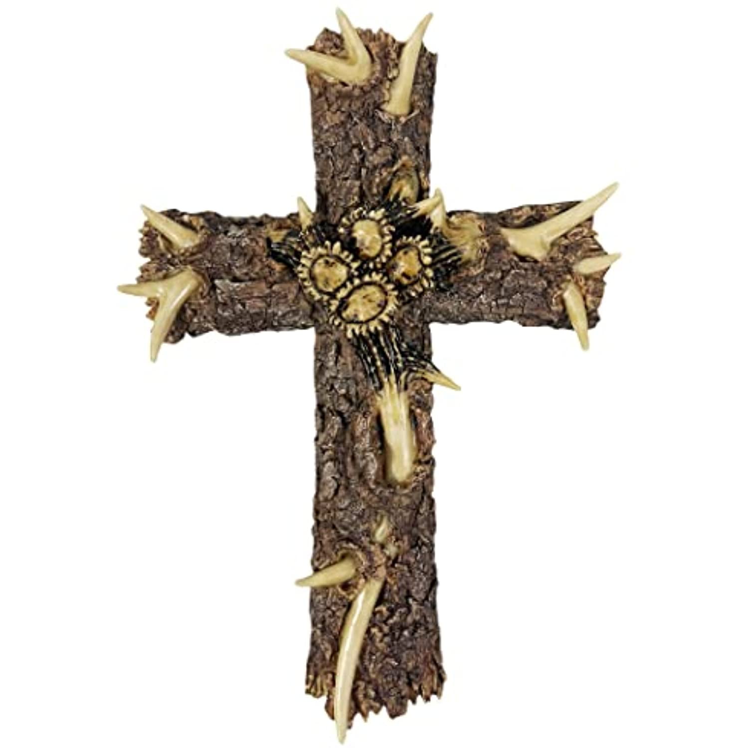 Urbalabs Western 14 Inch Wall Cross Faux Deer Antlers Distressed Tree ...