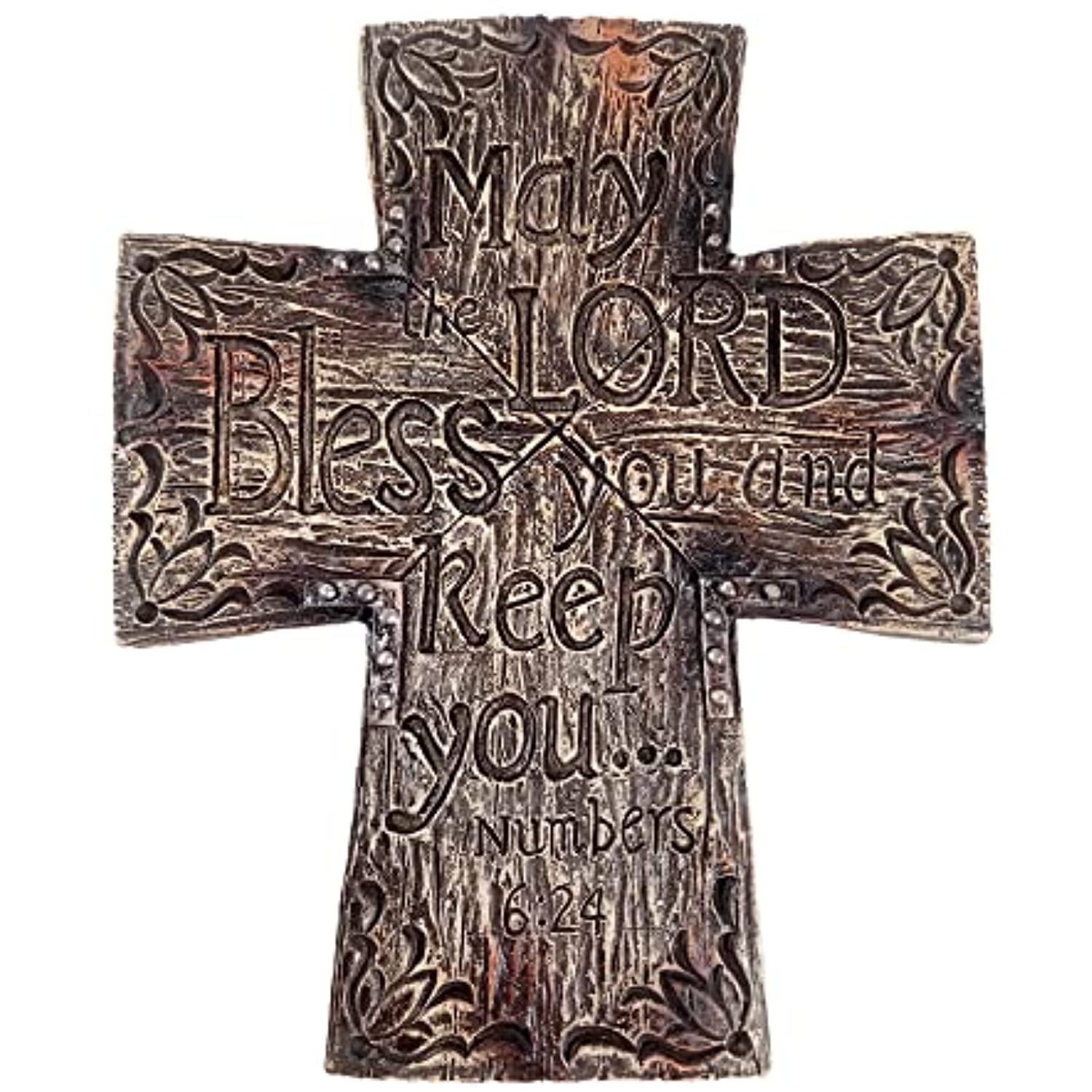 Urbalabs Western 8 Inch Wall Cross God Bless Cross Carved Distressed ...