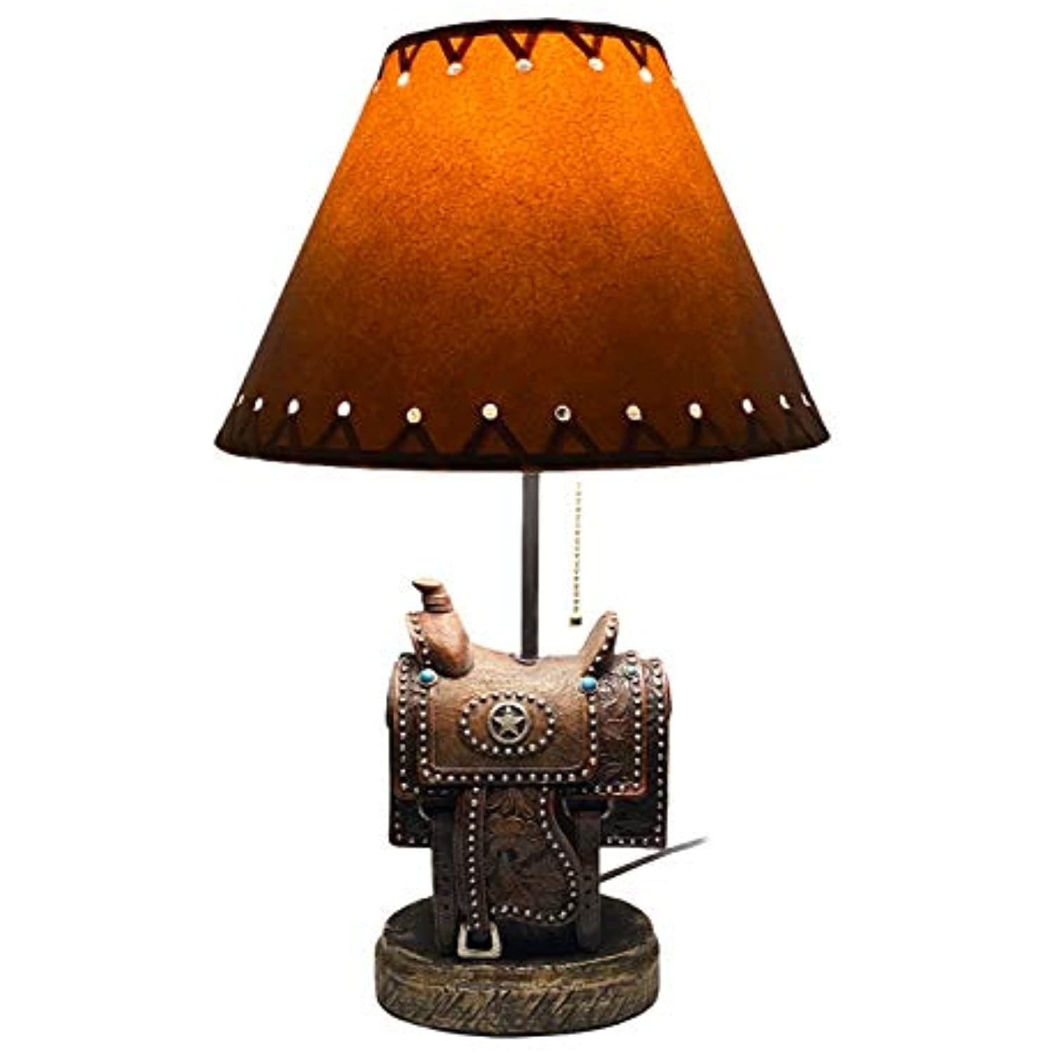 Urbalabs Western Saddle Table Lamp, Rustic Cowboy Decor, Silver Star ...