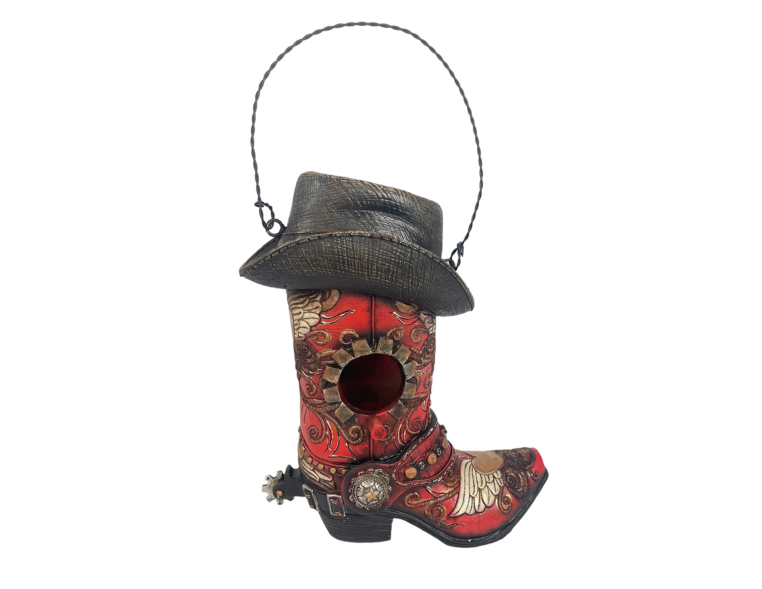 Urbalabs Western Cowboy Boot Bird House, Red Angle Wings, Rustic Garden ...