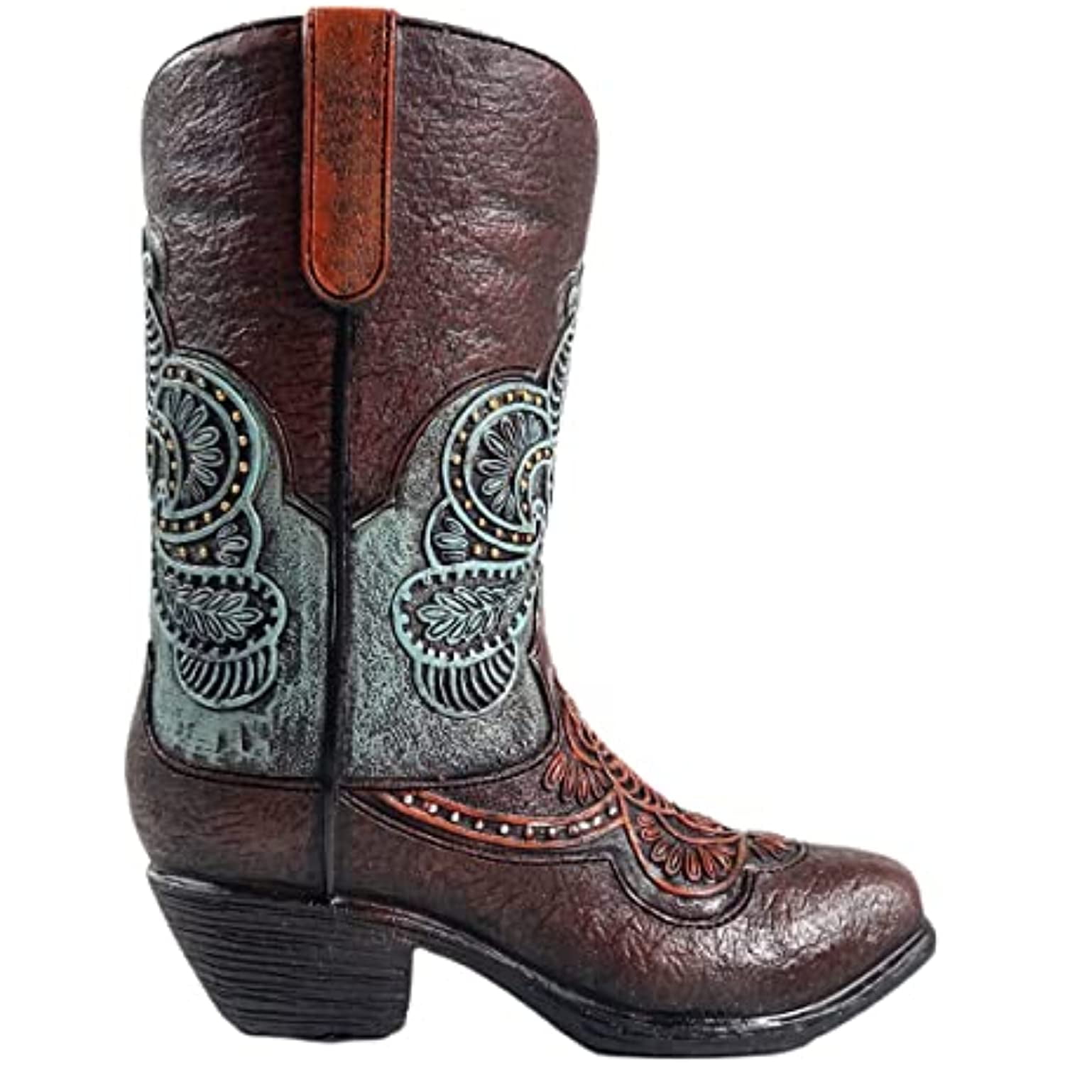 Urbalabs Western Cowboy Boot Vase 7 Inch Brown and Teal Classic Vase ...