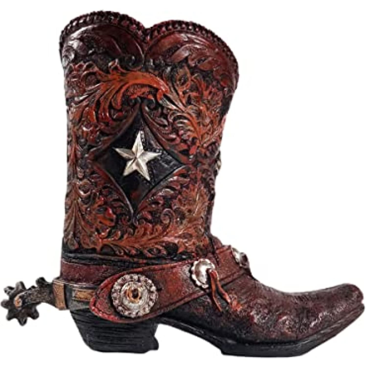 Urbalabs Western Cowboy Boot Vase 8 Inch Brown Star Floral Tassel Vase ...