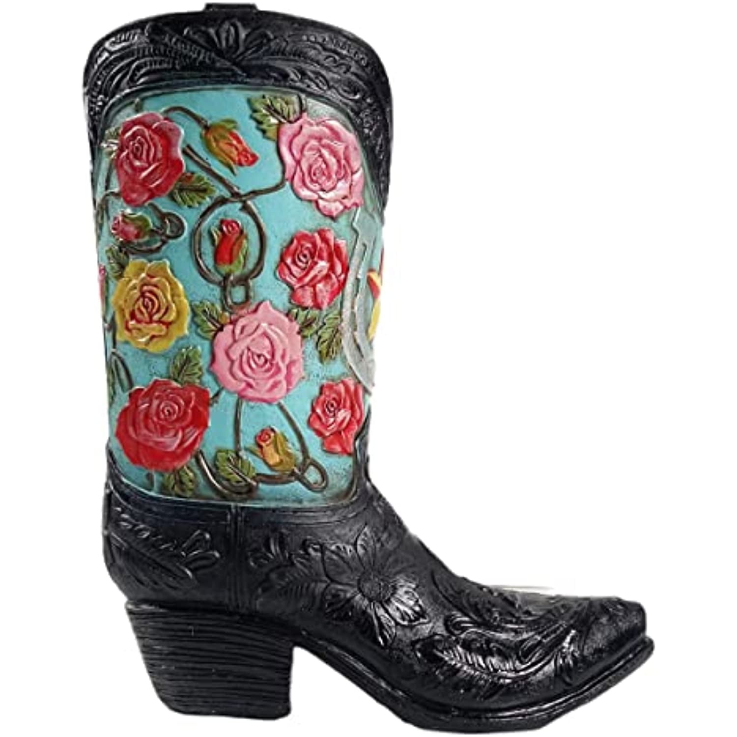 Urbalabs Western Cowboy Boot Vase 8 Inch Teal Rose Horseshoe Star ...