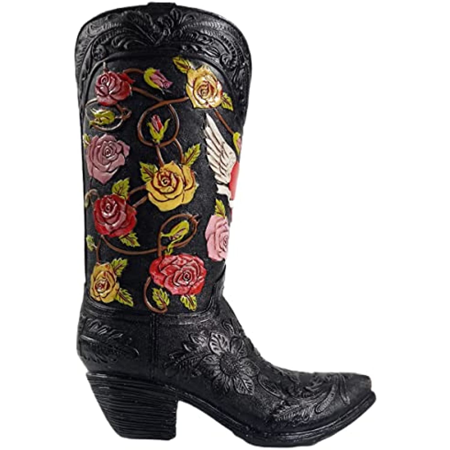 Urbalabs Western Cowboy Boot Vase, 9.5 Inch Black Boot with Roses ...