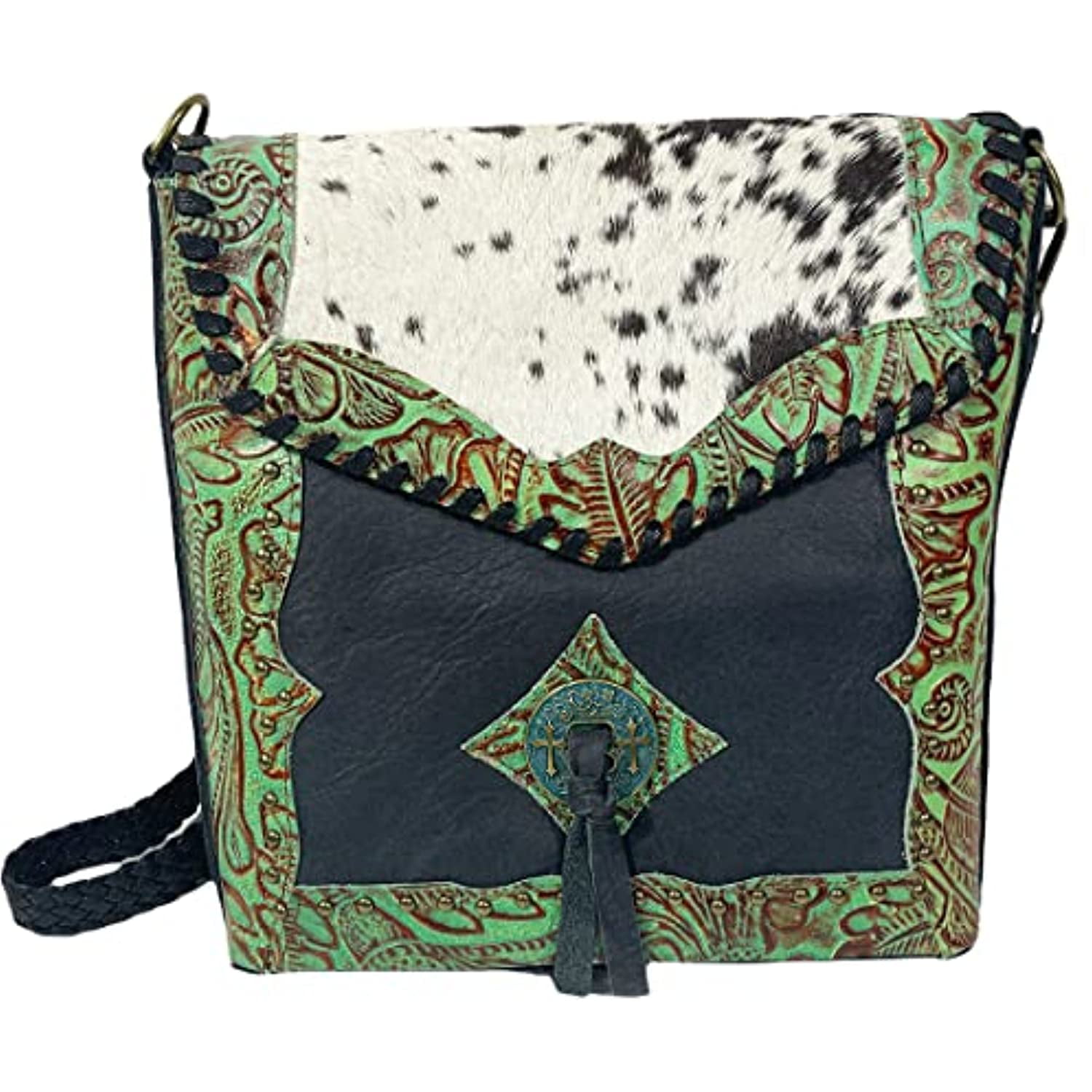 Urbalabs Western Crossbody Cowhair Leather Messenger Cross Tooled Tote ...