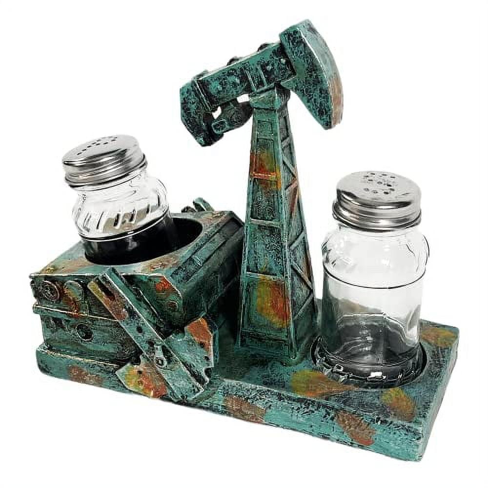 Urbalabs Western Green Pump Jack Salt and Pepper Shaker Caddy Oilfield ...