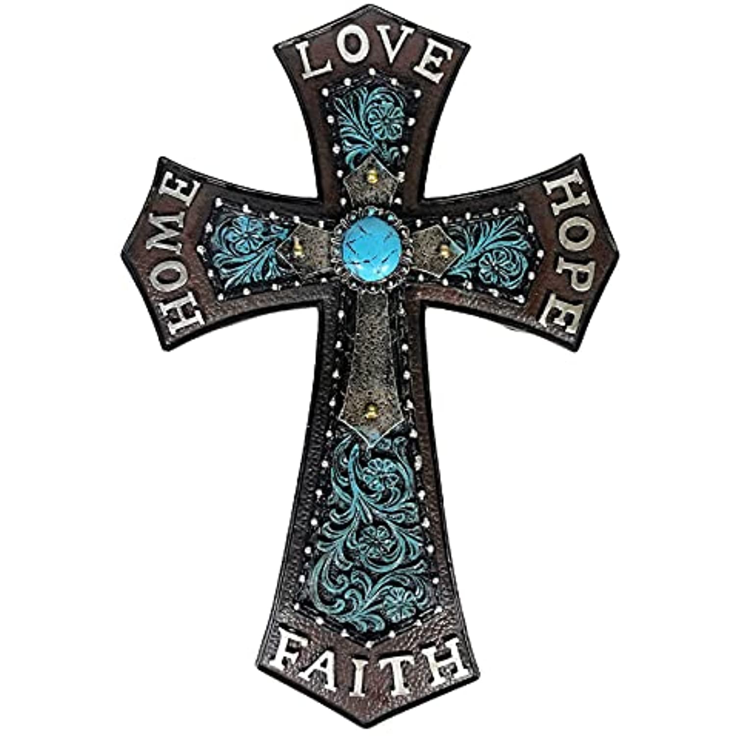 Urbalabs Western Tooled Teal Floral Flower Country Faith Love Hope Home ...