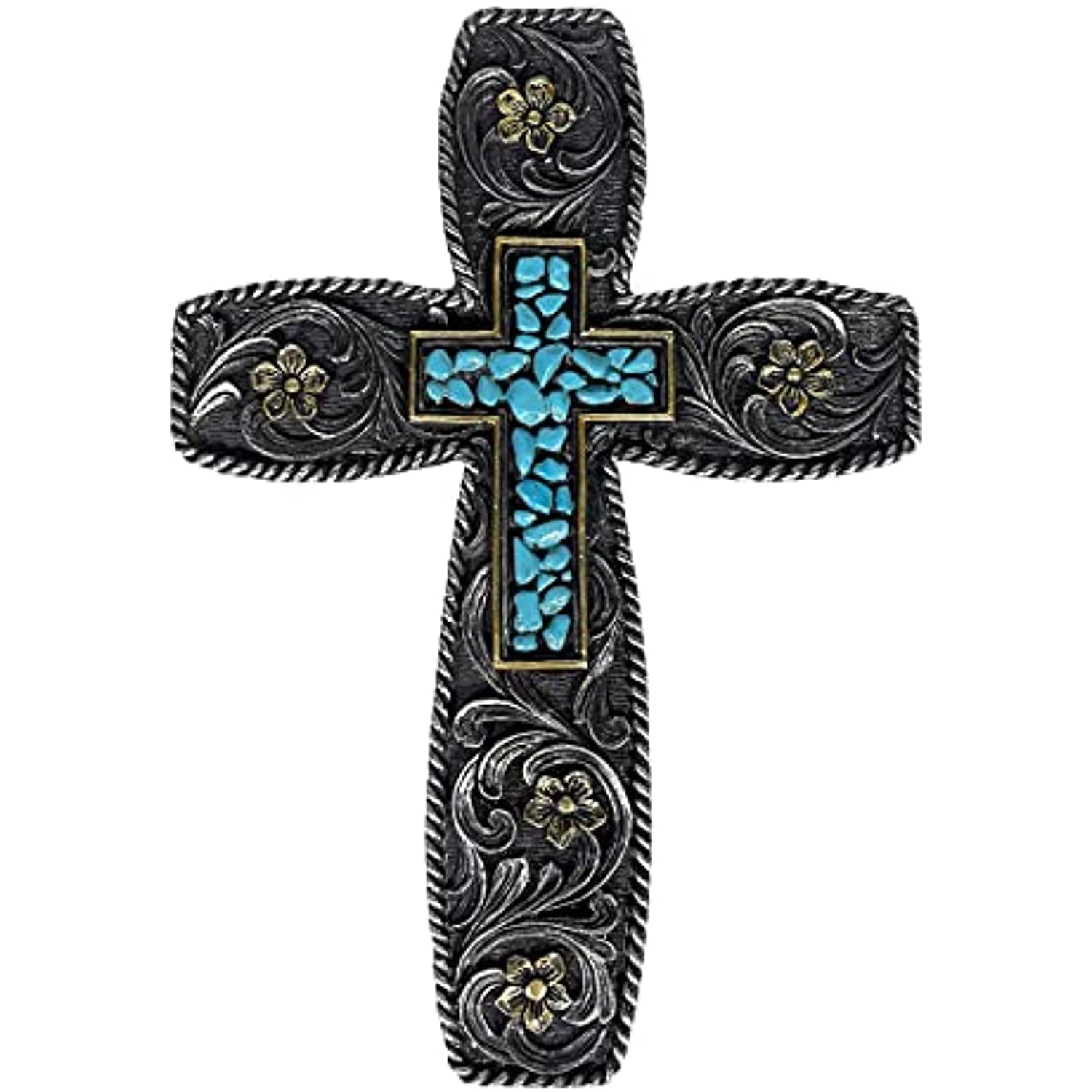 Urbalabs Western Tooled Teal Floral Flower Country Ranch Religious Wall ...