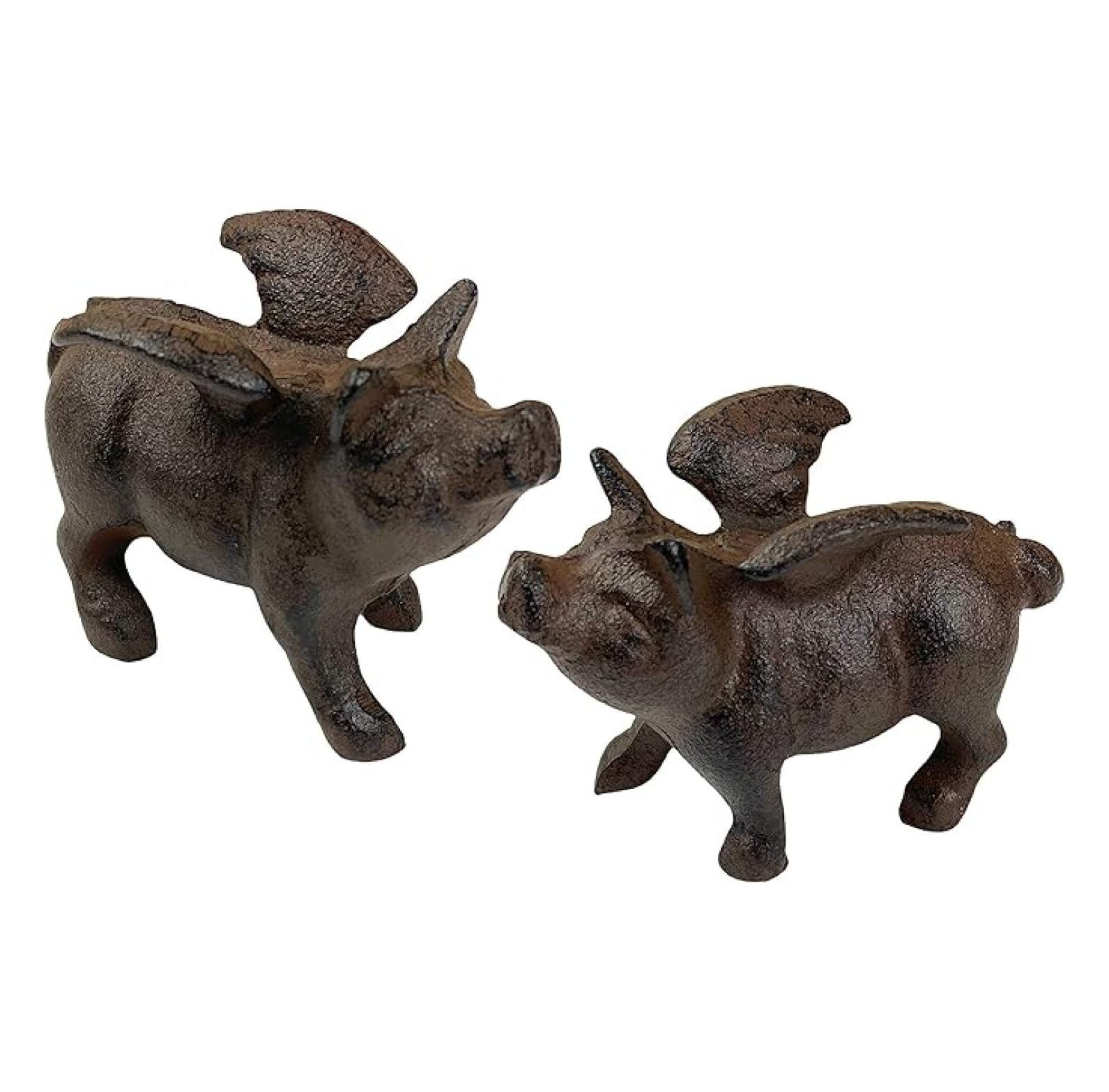 Urbalabs “When Pigs Fly” Cast Iron Paperweight Set of 2 – Rustic Dark ...