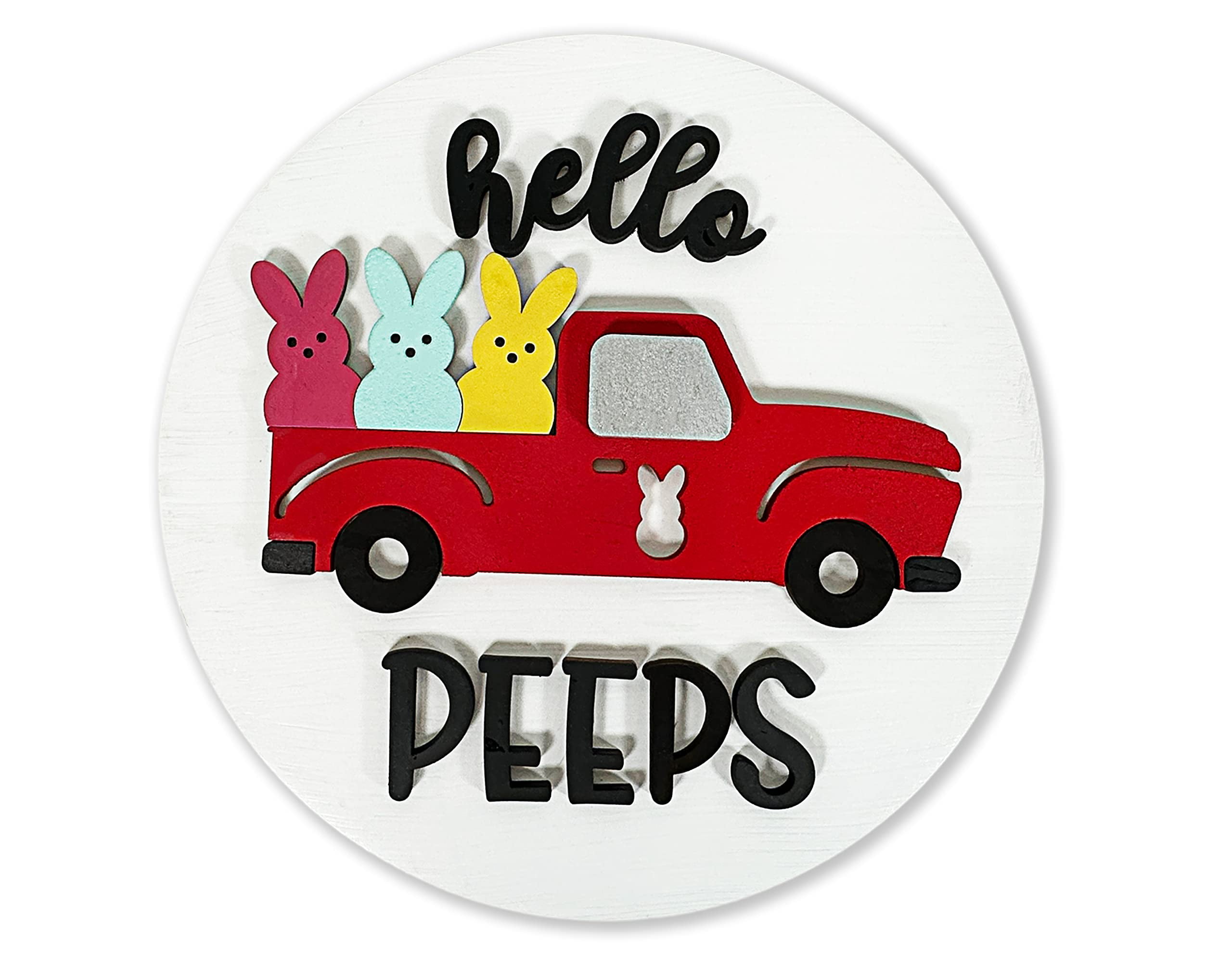 Urbalabs Wooden Happy Easter Decor Hello Peeps Wall Decor Art 10" Inch ...