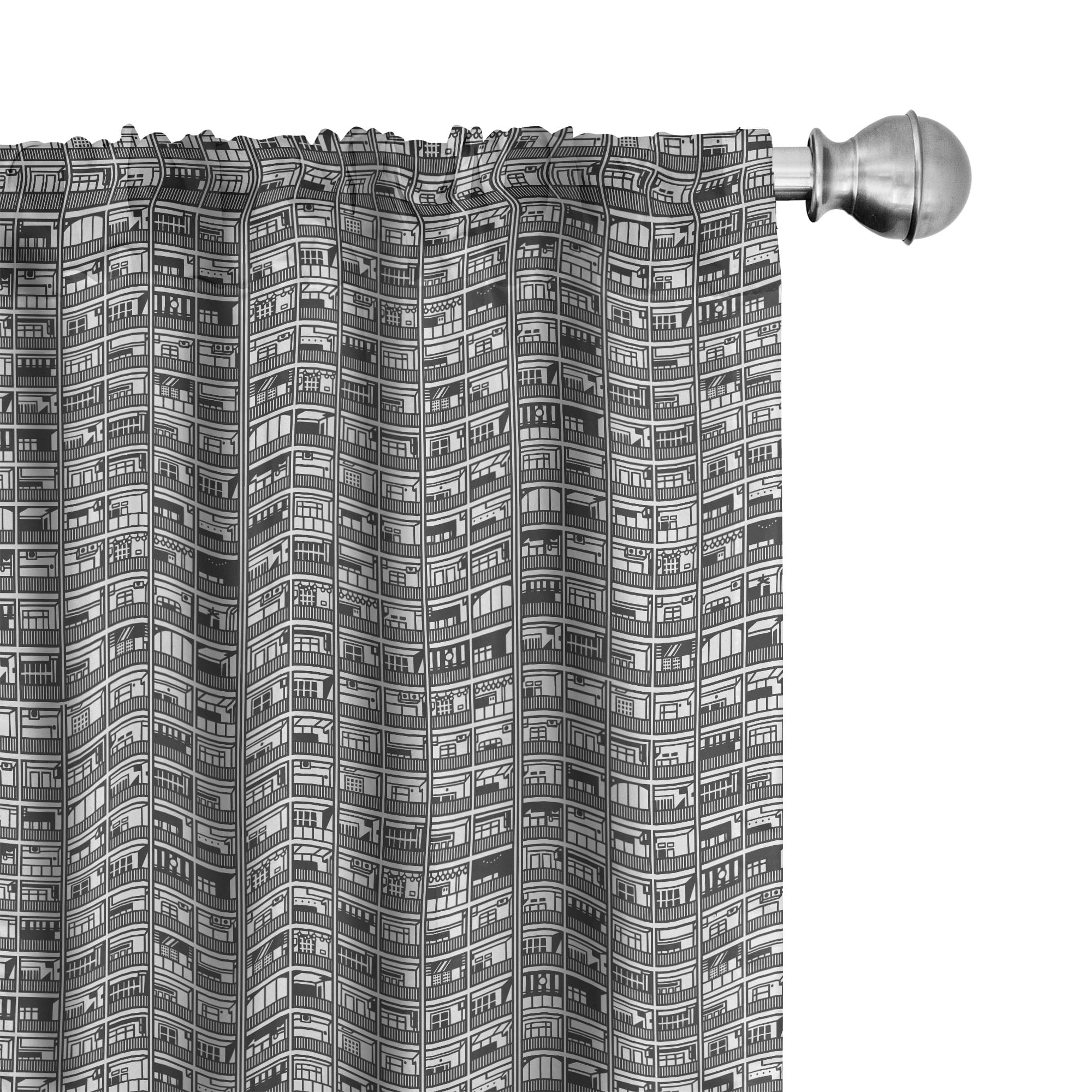 Urban 2 Panel Curtain Set, Apartment Life Theme Modern Crowded Building ...