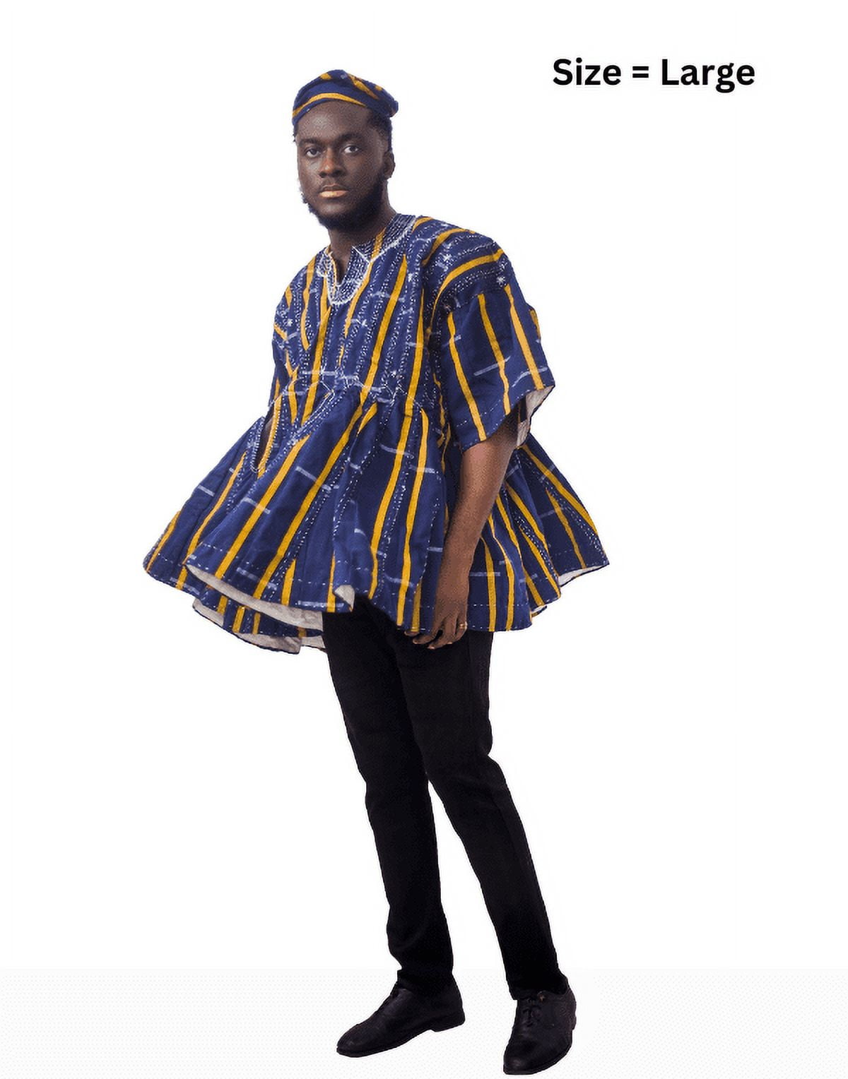Urban Afrique Blue-Yellow Stripe Northern Smock Top, African Wear for ...