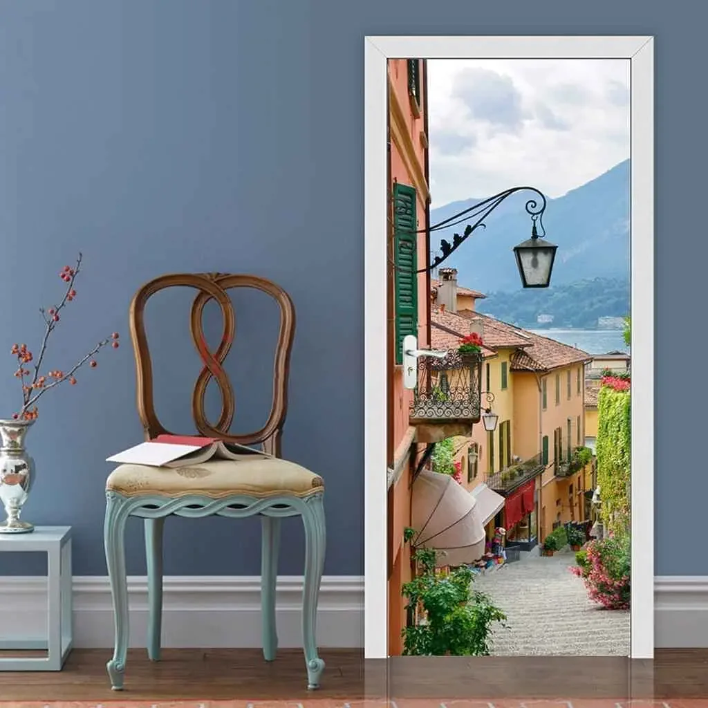 Urban Alley Door Stickers Wallpaper City Landscape Sticker Mural Retro ...