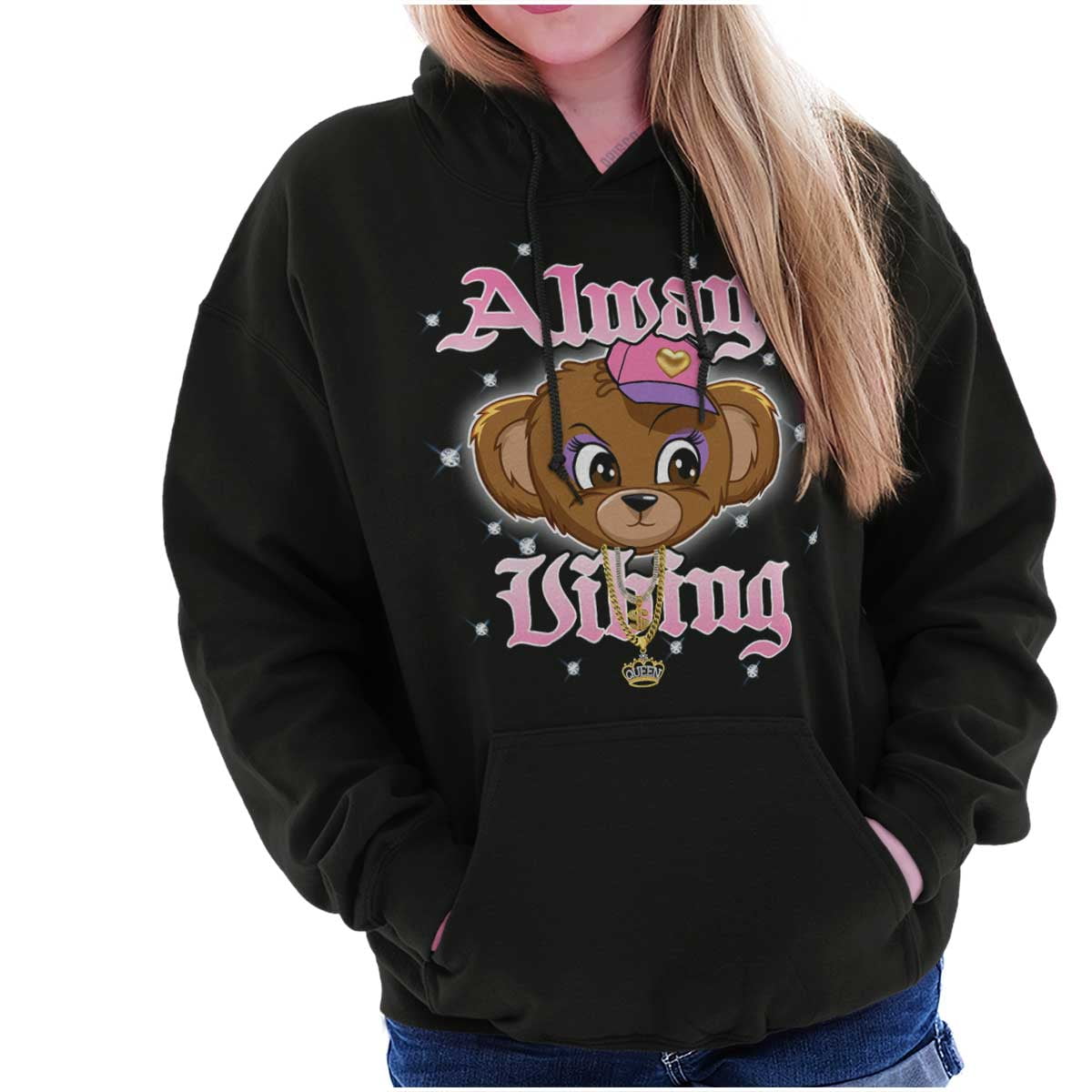 Urban Always Vibing Teddy Bear Hoodie Sweatshirt Women Brisco Brands M ...