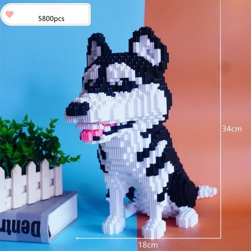 Urban Animal Building Blocks Mini Dog Husky Pet Model Diamond Building ...