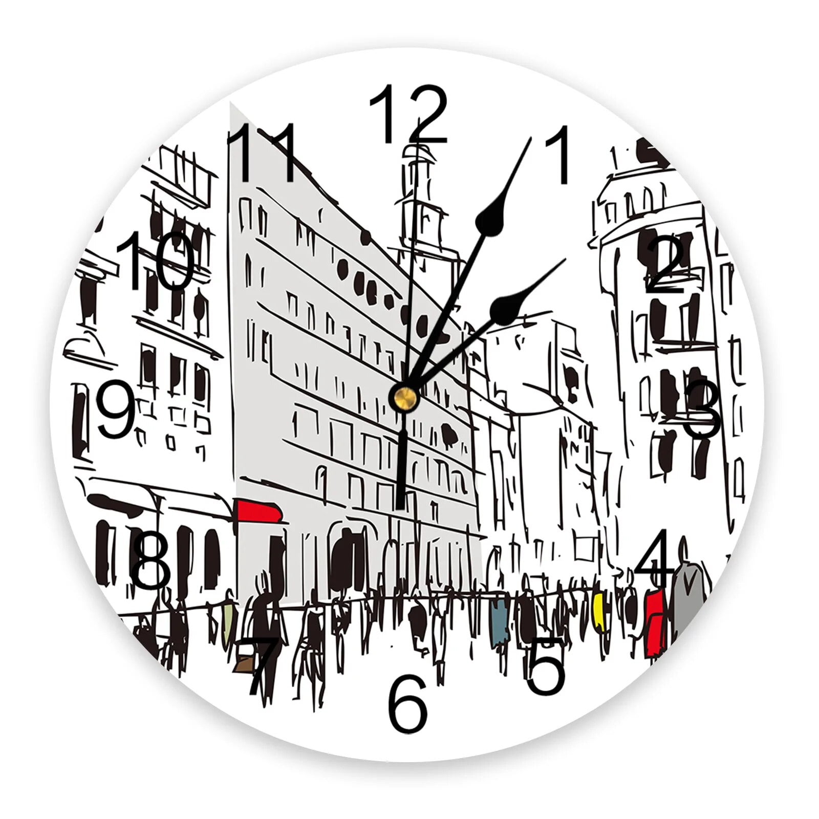 Urban Architectural Sketch Clocks Wall Home Decor Modern Kitchen Room ...
