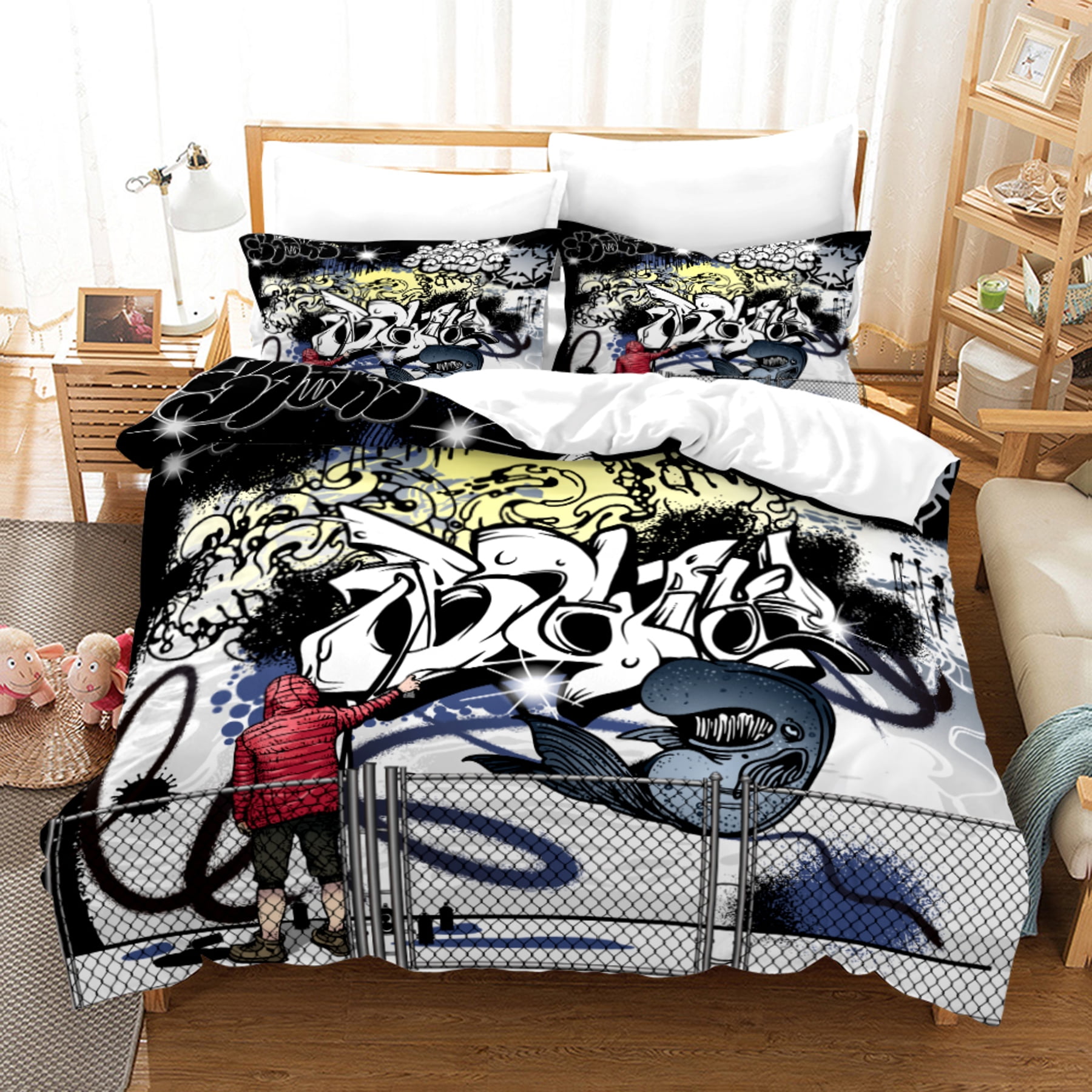 Urban Art Duvet Cover & Pillowcase Set Bold Graffiti Design with ...