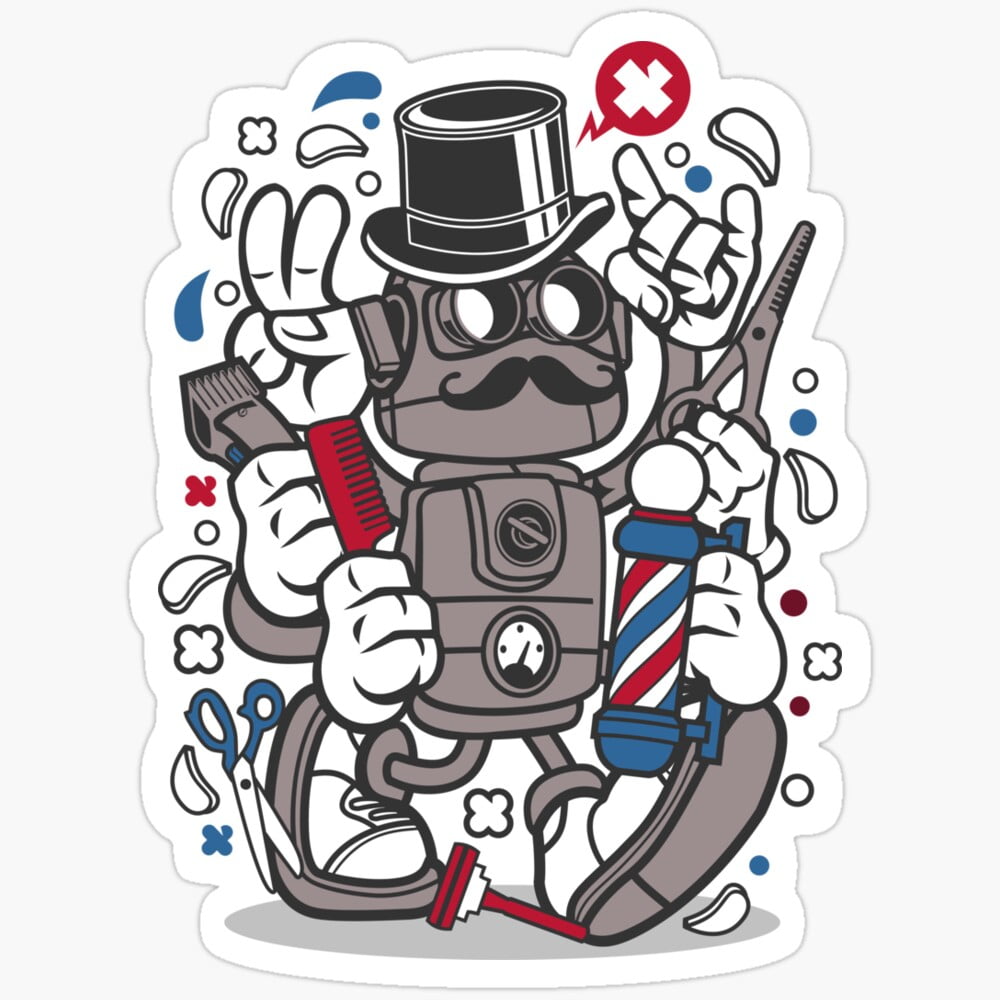 Urban Barber - Hipster Robot Hair Cut Sticker Sticker Phone Decal Water ...