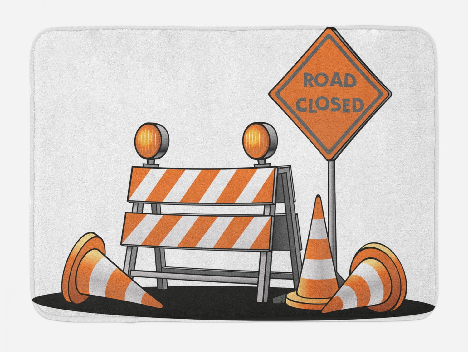 Urban Bath Mat, Road Closed Sign with Traffic Warning Symbol with ...