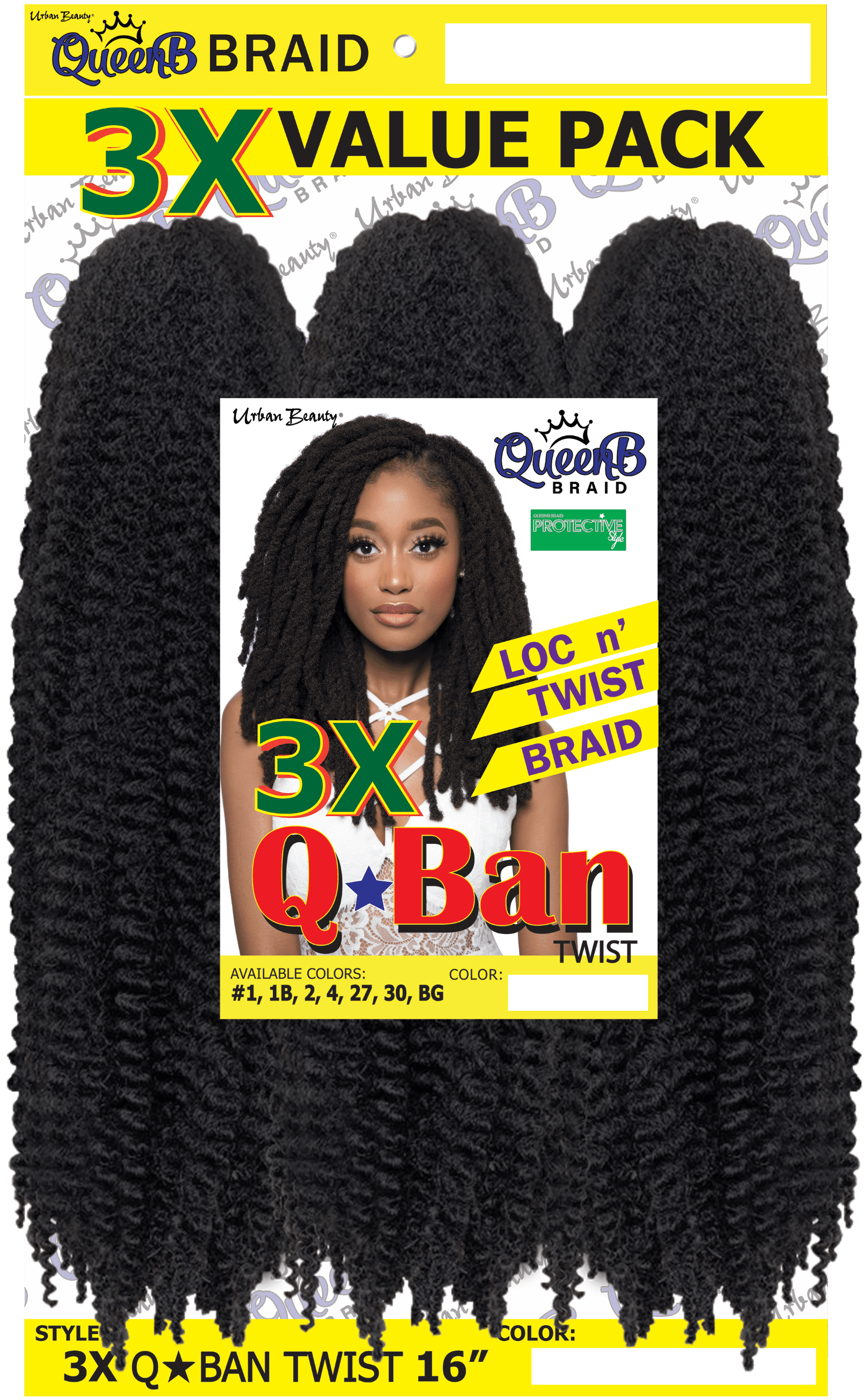 Urban Beauty Queen B Qban Loc N Twist Braid Hair 3X Pack, 16 inch, #1B ...