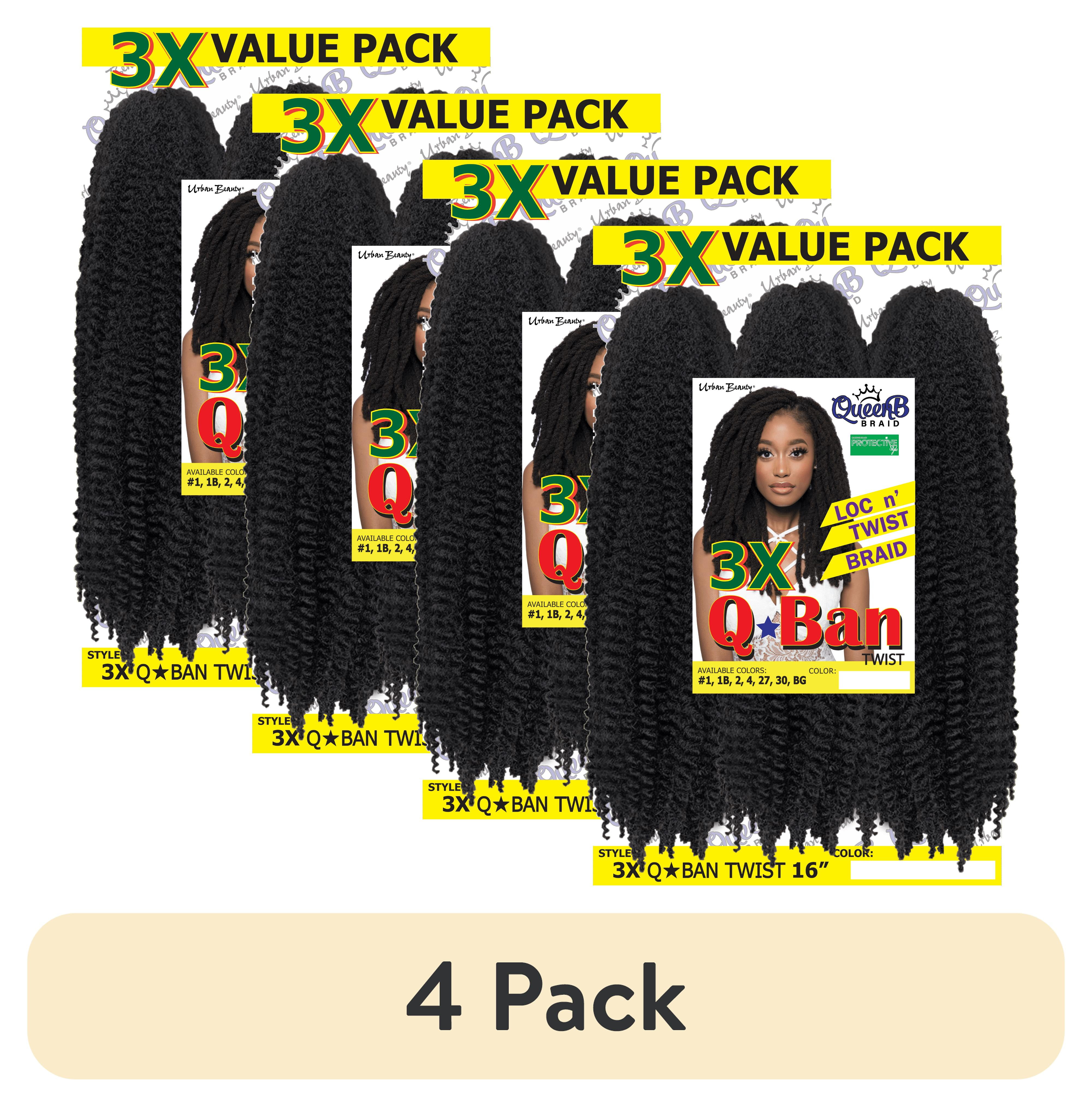 (4 pack) Urban Beauty Queen B Qban Loc N Twist Braid Hair 3X Pack, 16 inch, #1B, Adult, Female ...