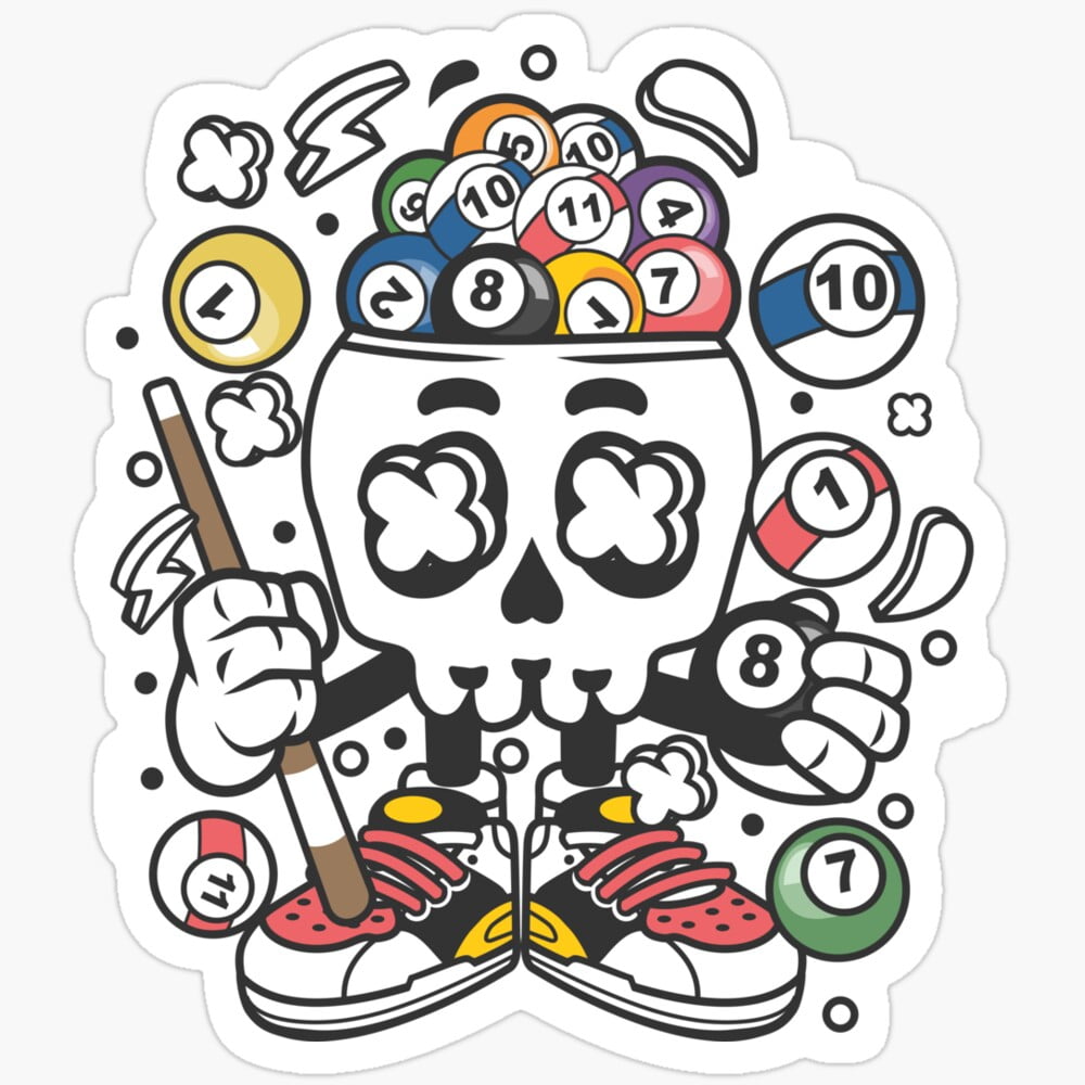 Urban Billiards Pool Snooker Skull Head Sticker Sticker Phone Decal ...