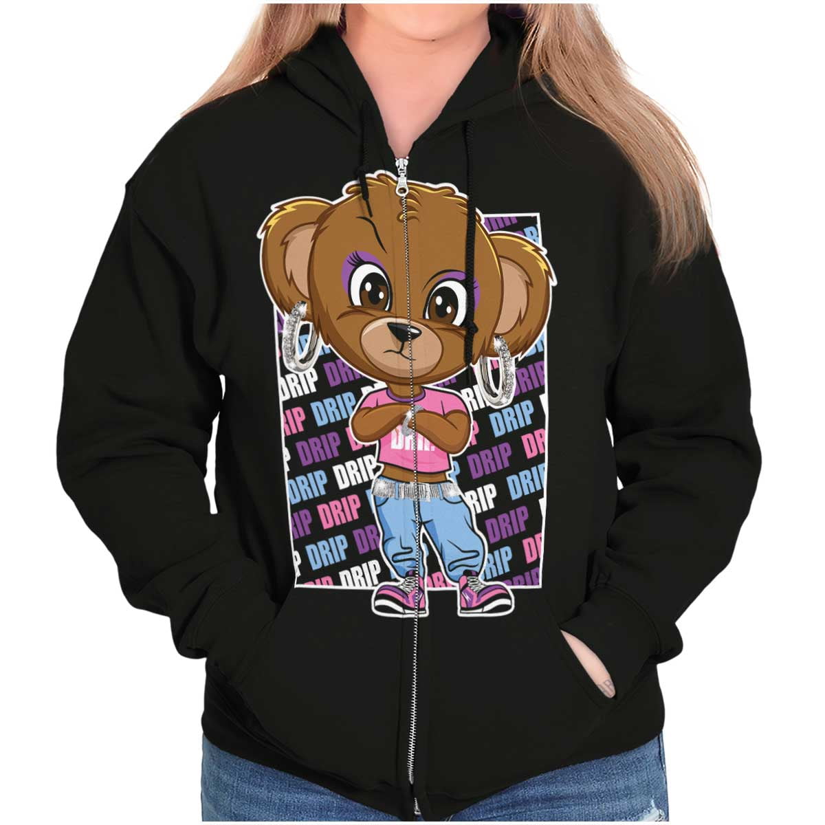 Urban Bling Drip Sassy Teddy Bear Zip Hoodie Sweatshirt Women Brisco ...