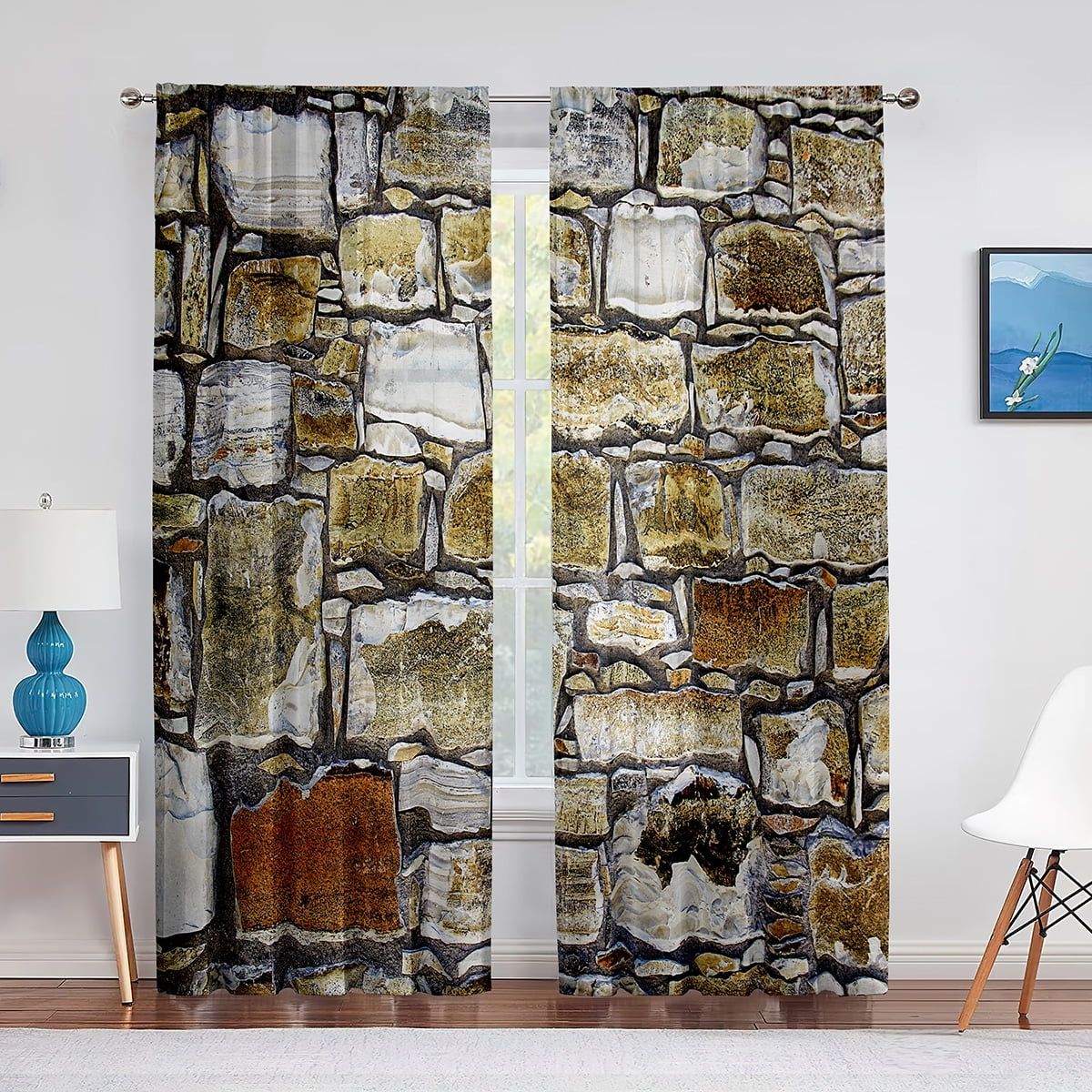Urban Brick Slate St Wall Tulle Curtains for Living Room Bedroom ration ...