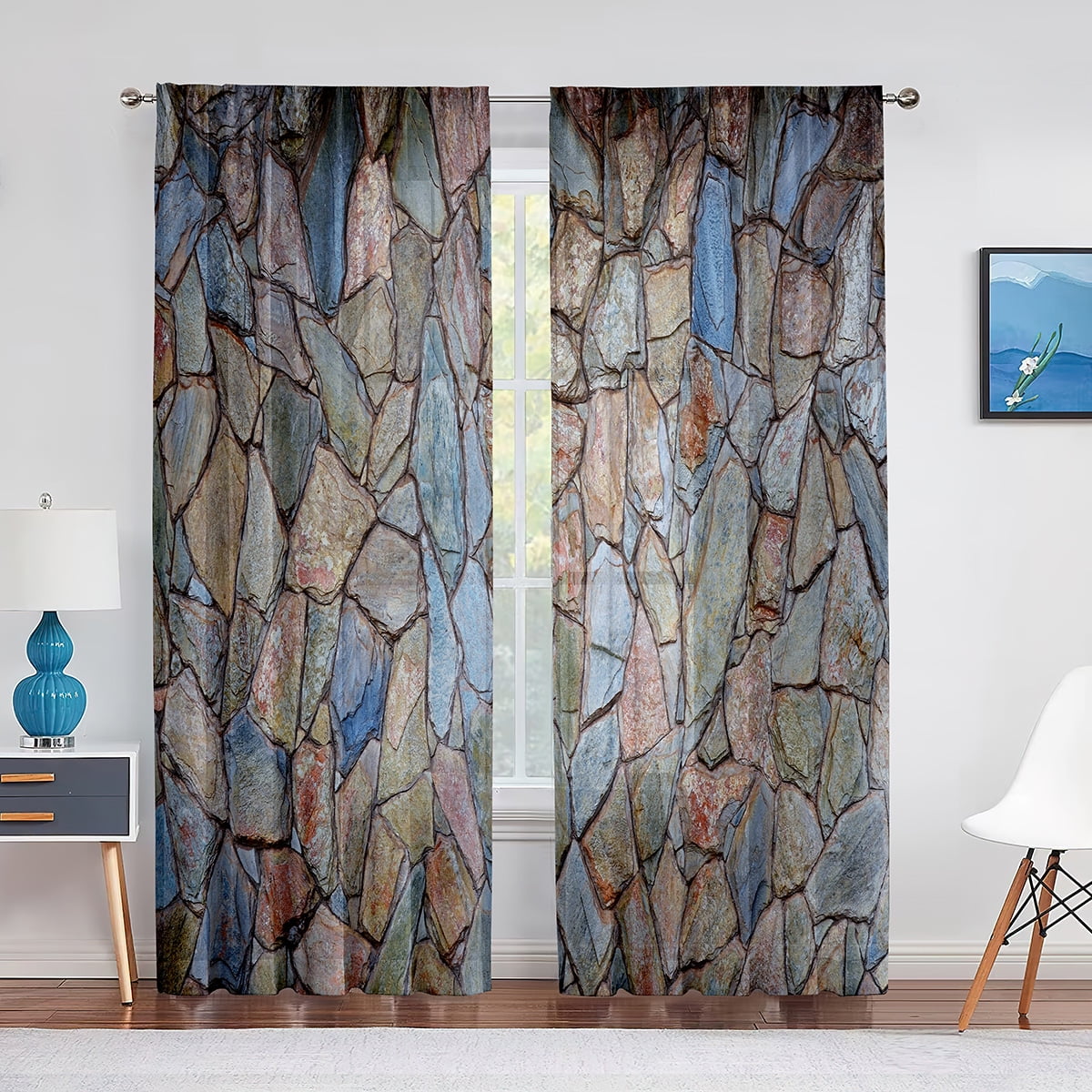 Urban Brick Slate St Wall Tulle Curtains for Living Room Bedroom ration ...