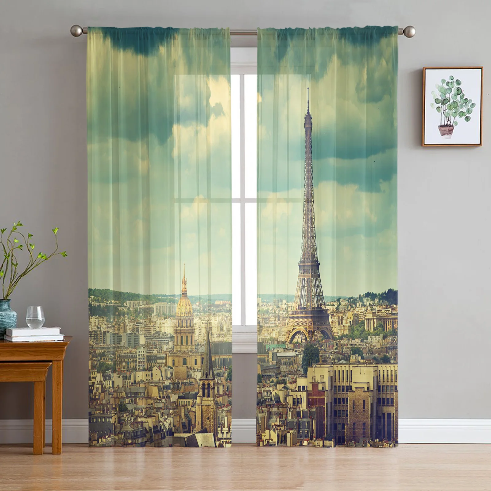 Urban Bridge Brooklyn Sunset City Building Tulle Sheer Window Curtains ...
