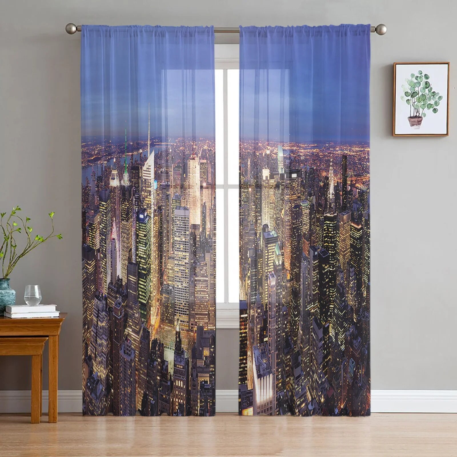 Urban Bridge Brooklyn Sunset City Building Tulle Sheer Window Curtains ...