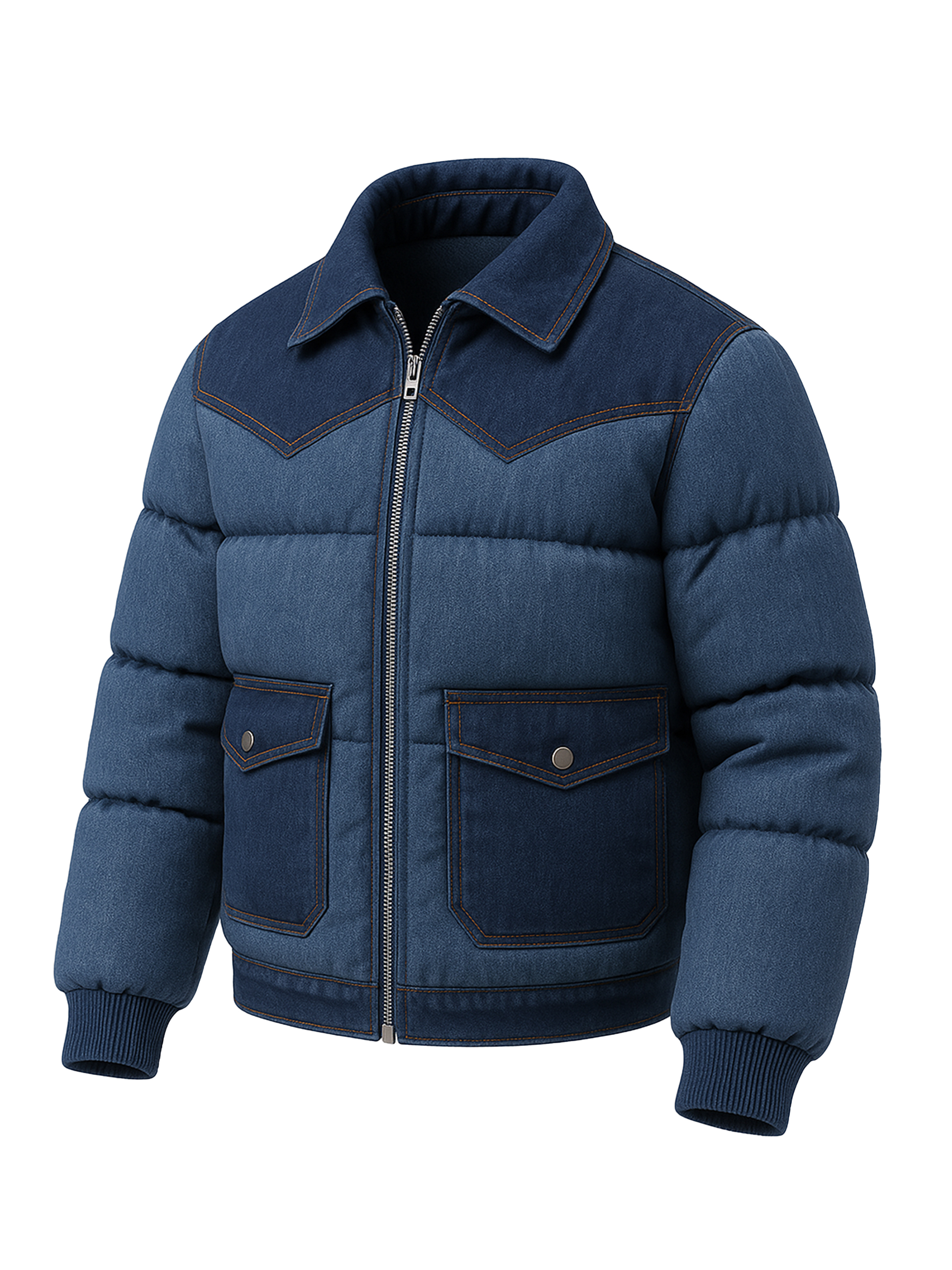 Urban Buck Puffer Quilted Jean Jacket Men Insulated Denim Jacket with ...