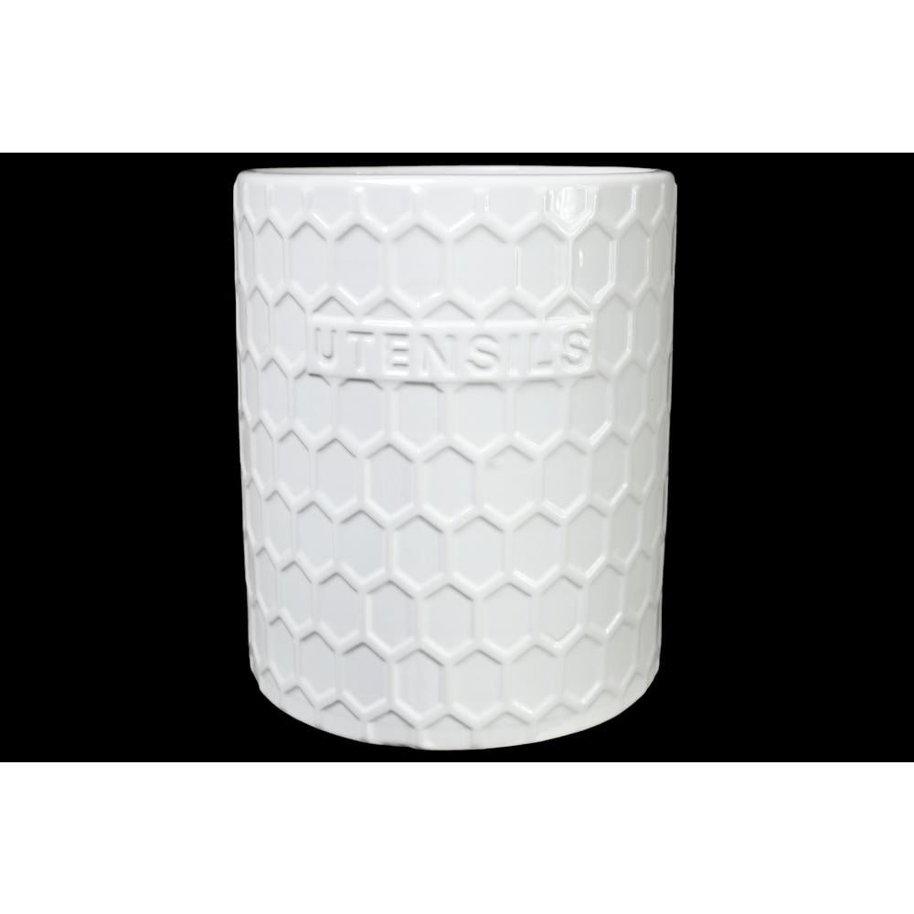 Urban Ceramic Round Utensil Jar with Embossed UTENSILS Writing and ...