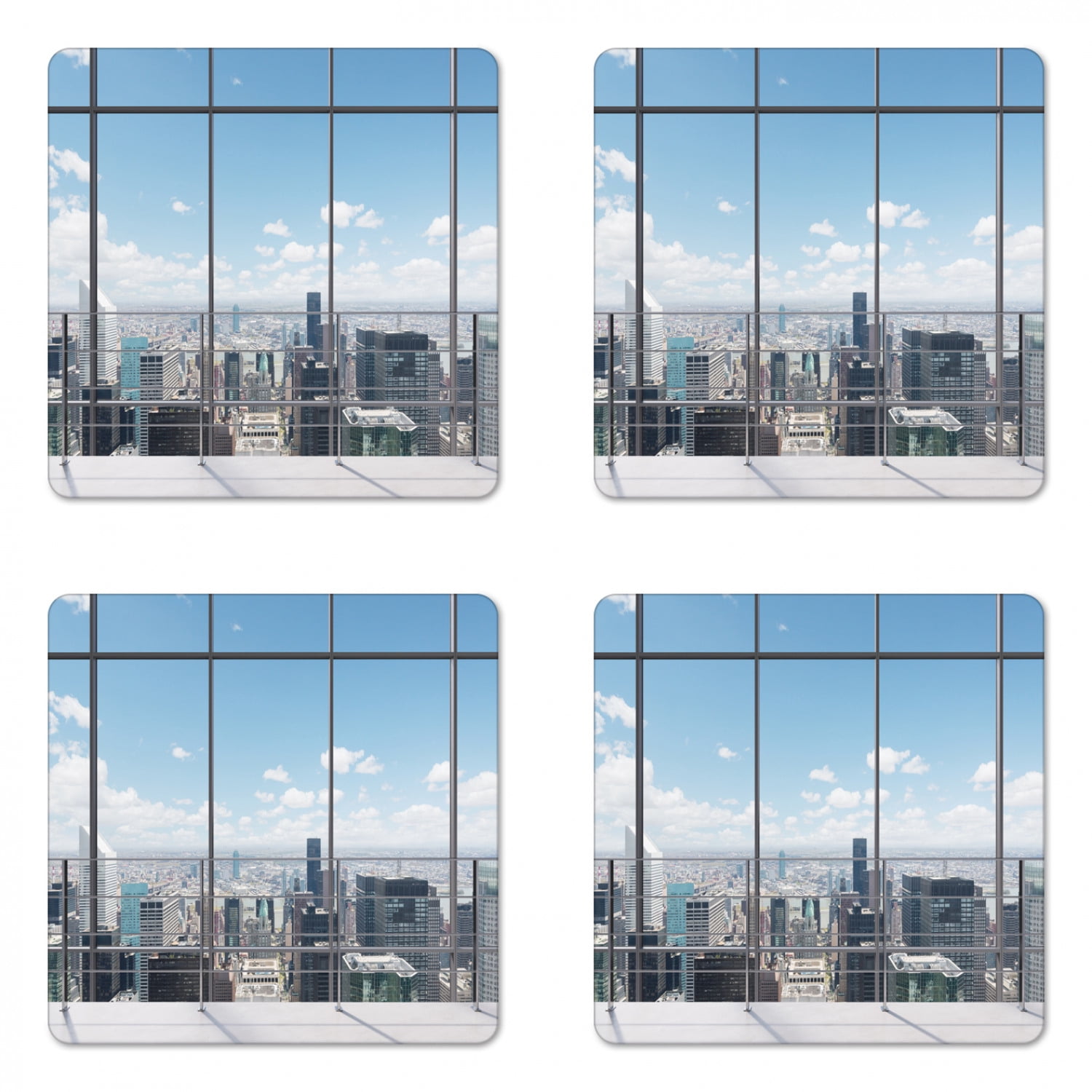 Urban Coaster Set of 4, Modern Office Work Place View to City ...