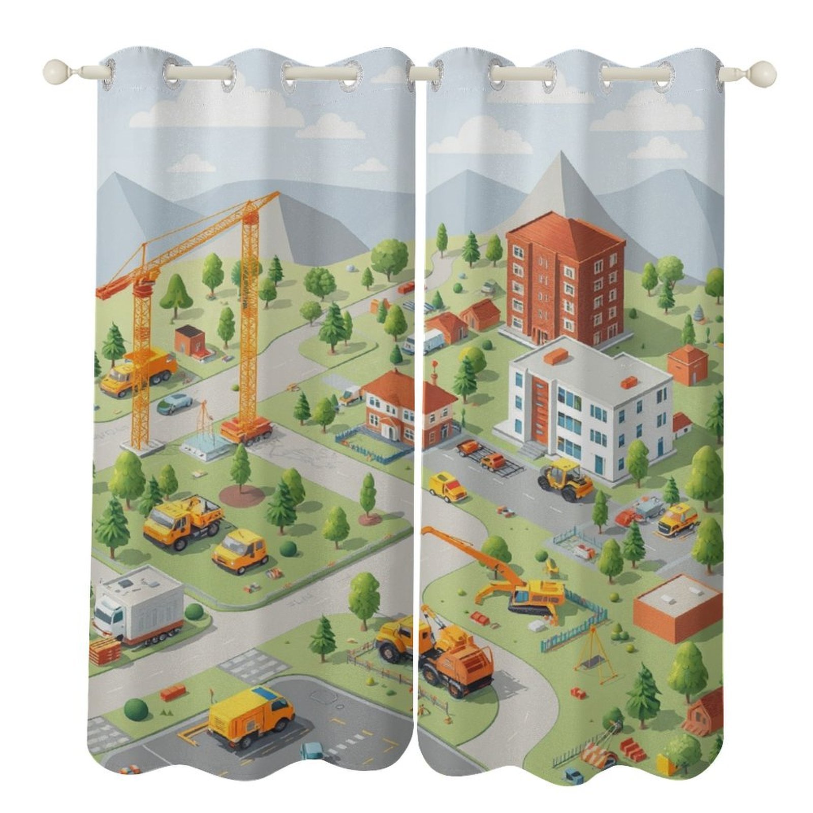 Urban Construction Site Window Curtains Drapes Bedroom Living Room ...