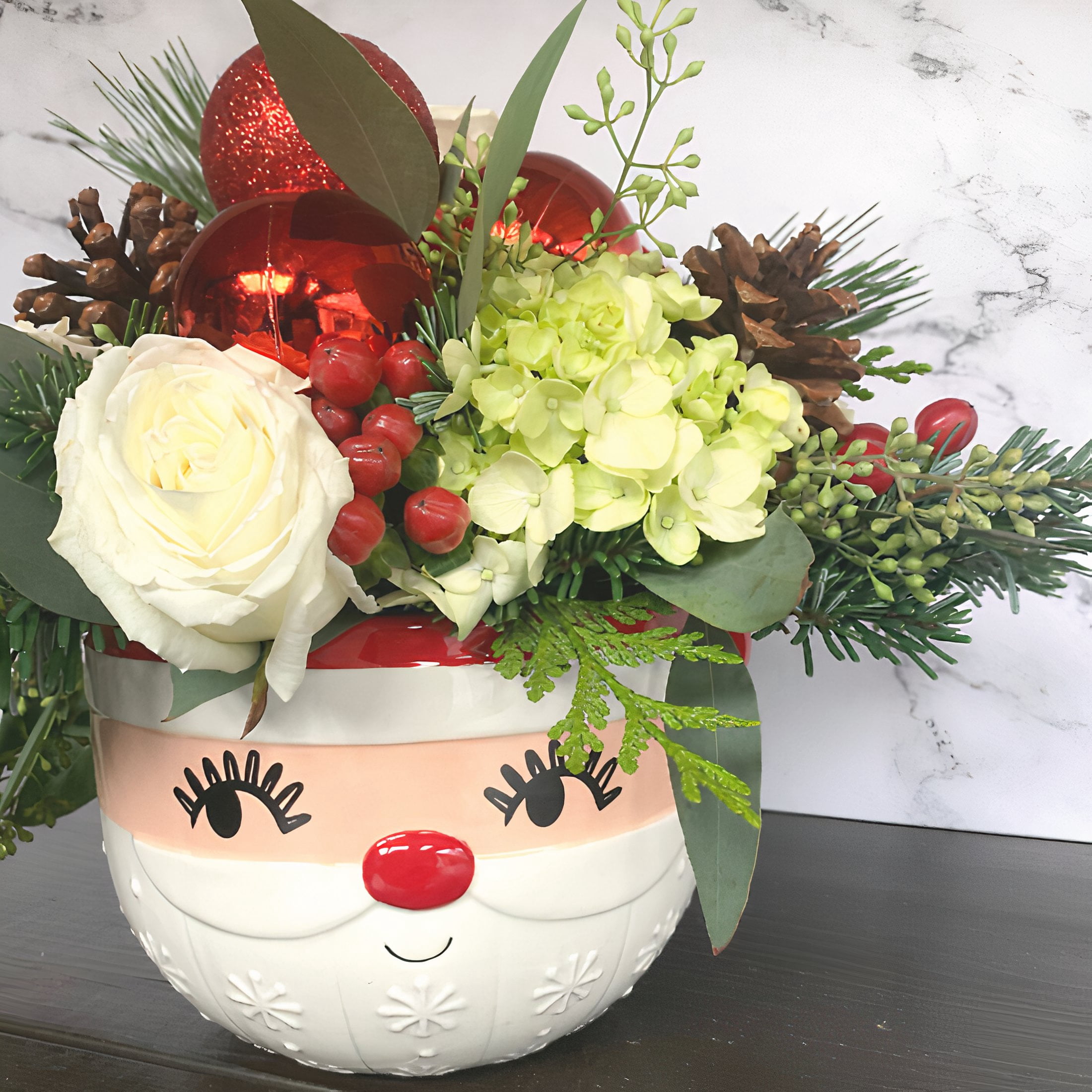 Urban Country Flower Co. Red-Nosed Santa Bowl Assorted Bouquet, Cut ...