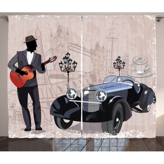 Ambesonne Urban Curtains 2 Panel Set, London and Paris Streets, 108" x ...