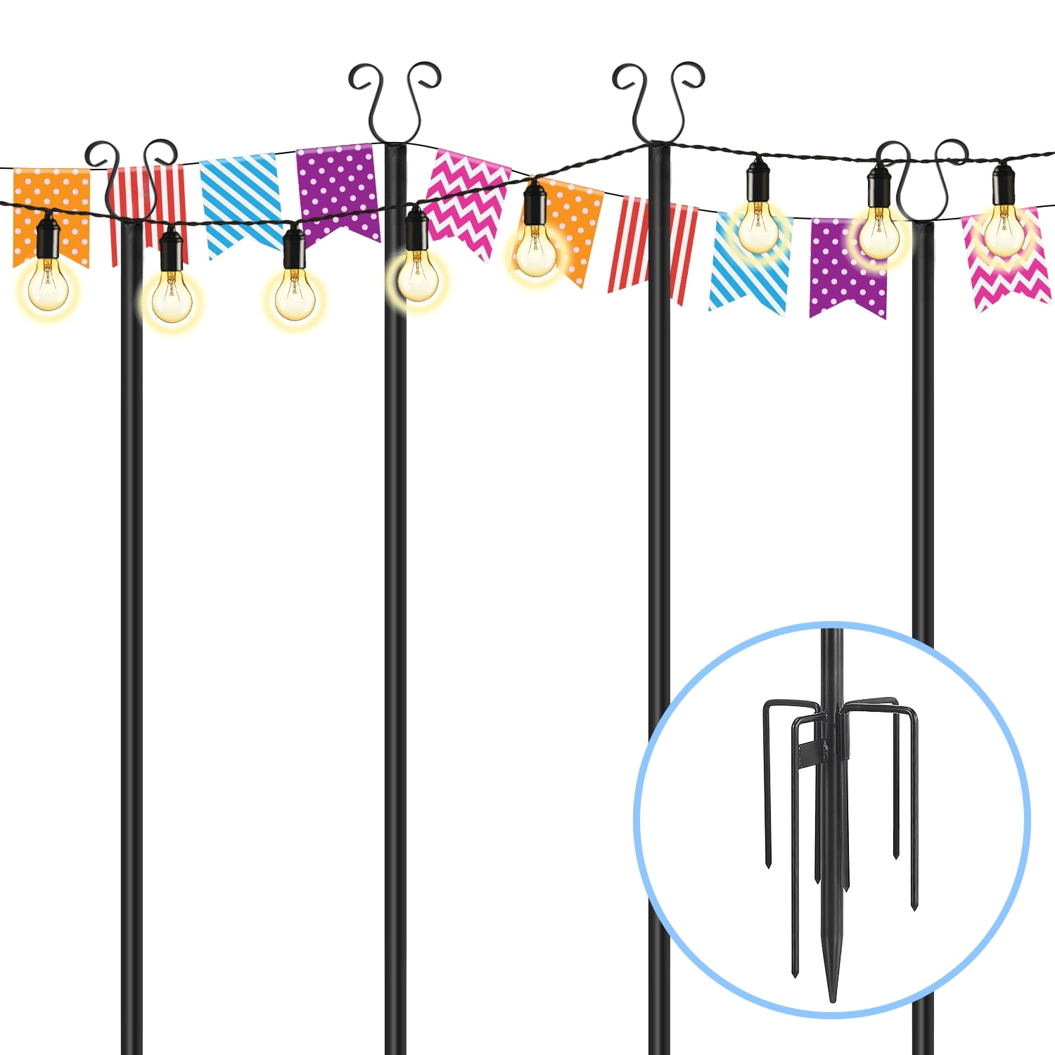 Urban Deco 10ft String Light Pole 4 Prong Fork Pole Stand, Outdoor ...