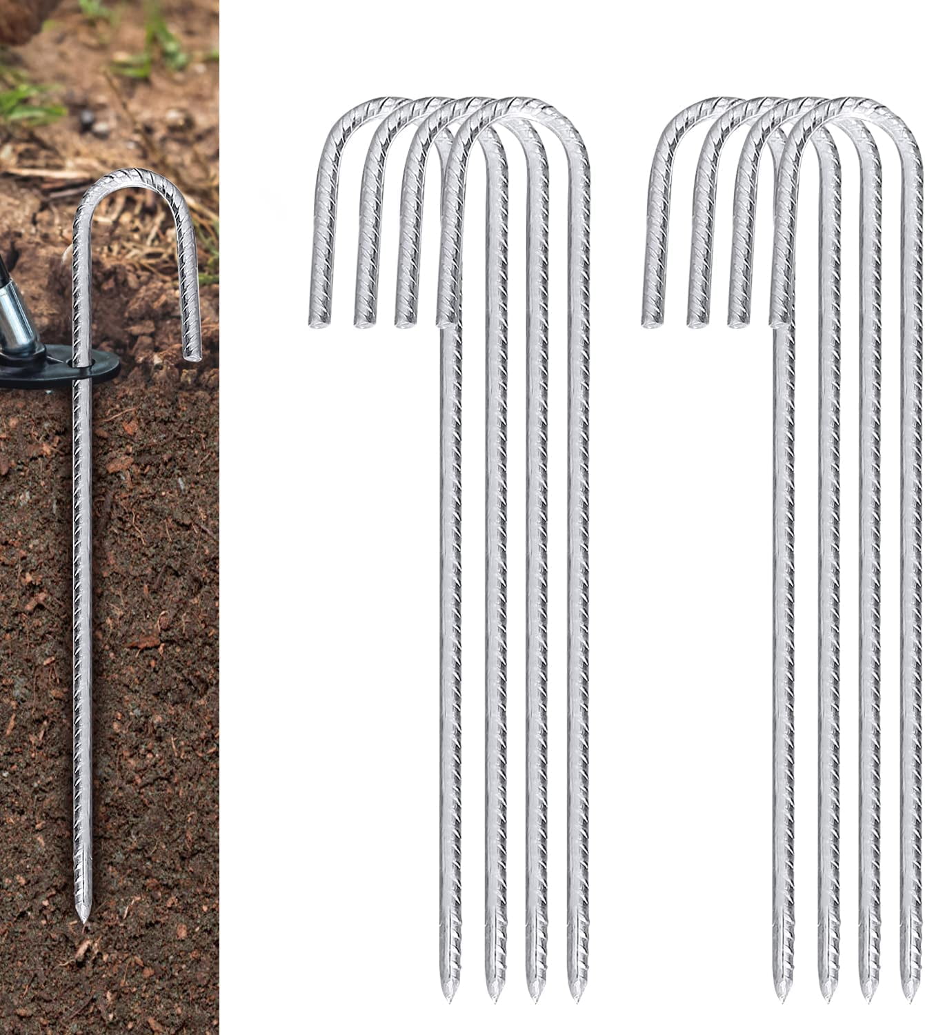 Urban Deco 17 Inch 8 Pack Rebar Stakes J Hook, Heavy Duty Galvanized ...