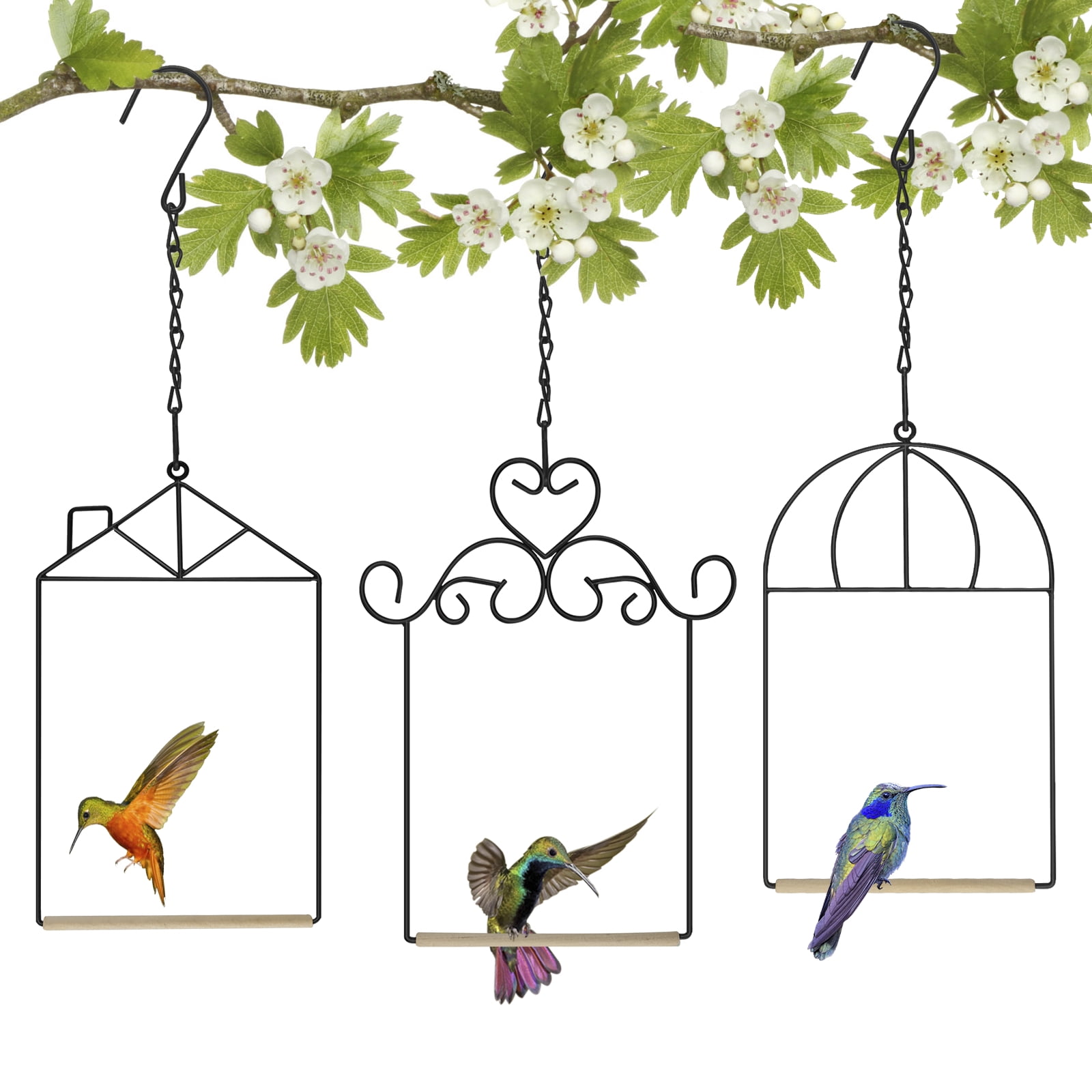 Urban Deco Hummingbird Swing Perch, 3 Pack, Metal Frame with Wooden ...