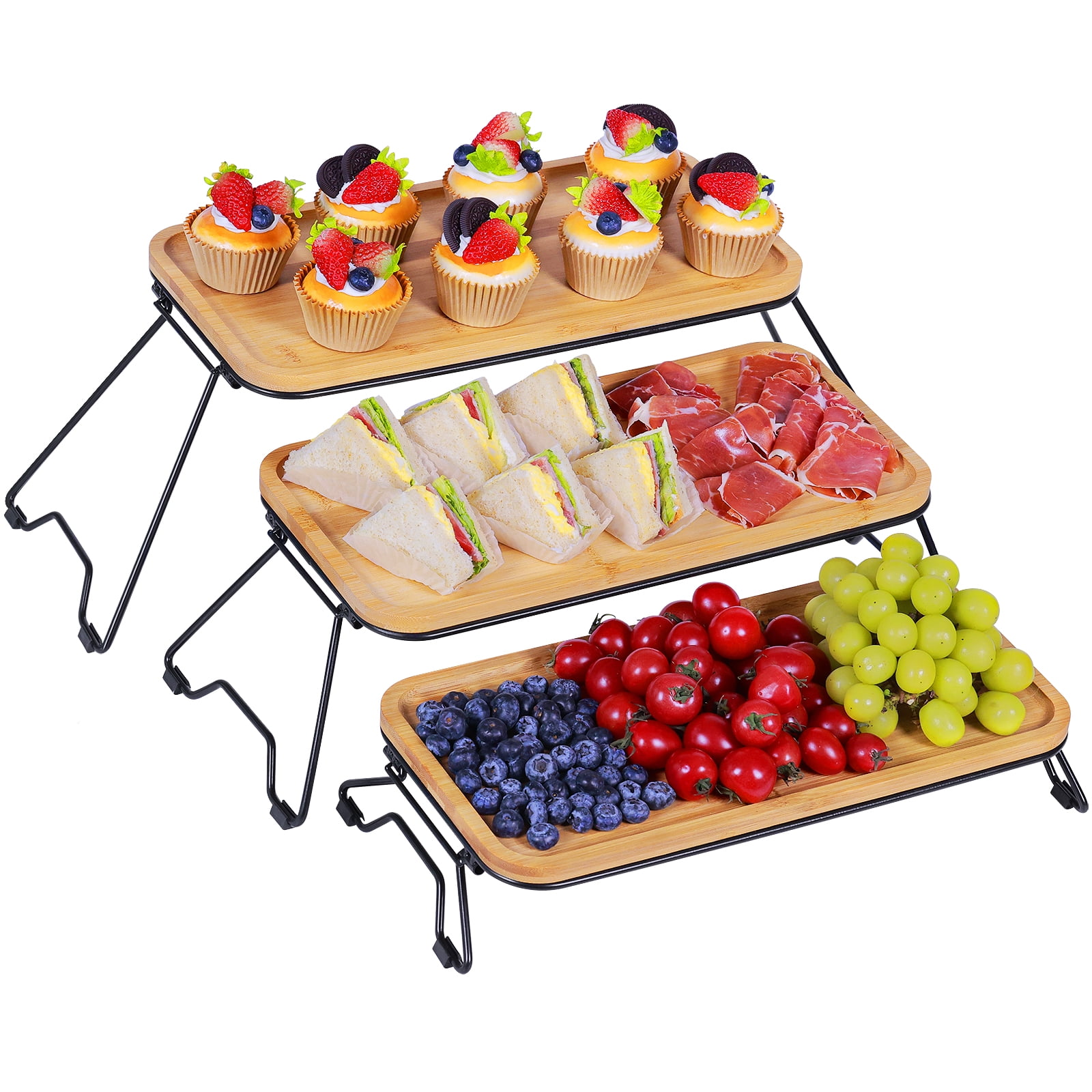 Urban Deco 3 Tier Cupcake Stand, Decorative Serving Tray with Rustic ...