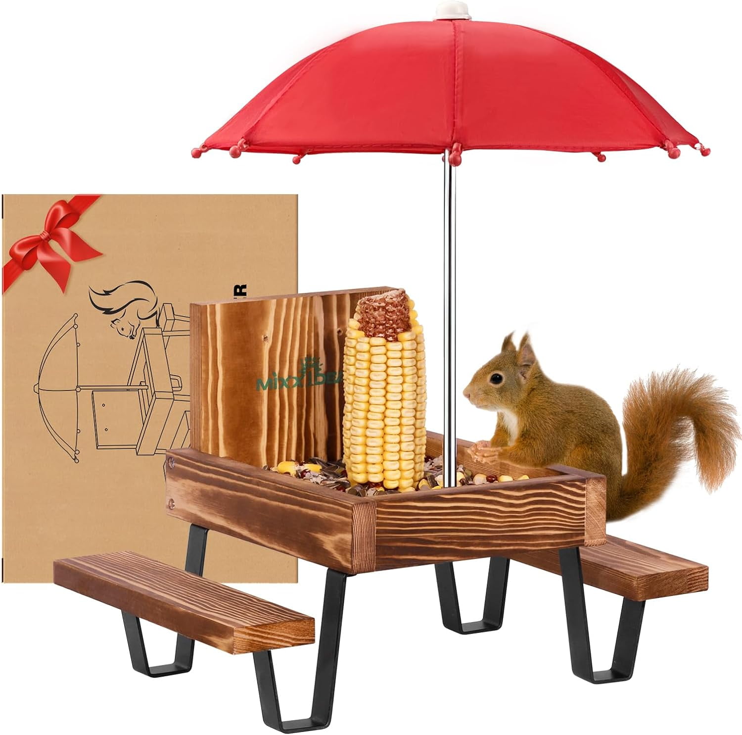 Urban Deco Durable Squirrel Feeder Table, Wooden Outdoor Picnic Feeders ...