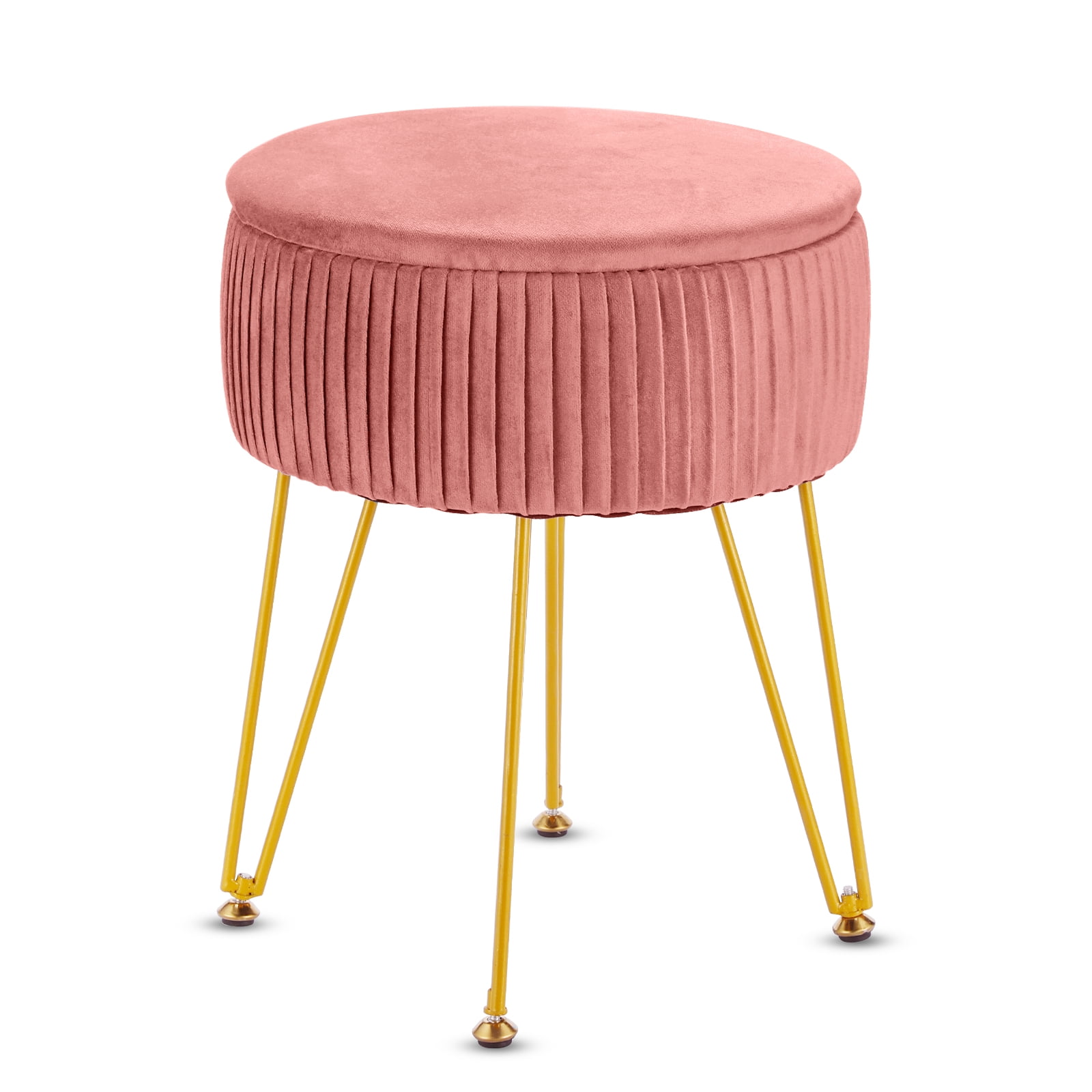 Urban Deco Round Pink Velvet Storage Ottoman, Upholstered Footrest ...