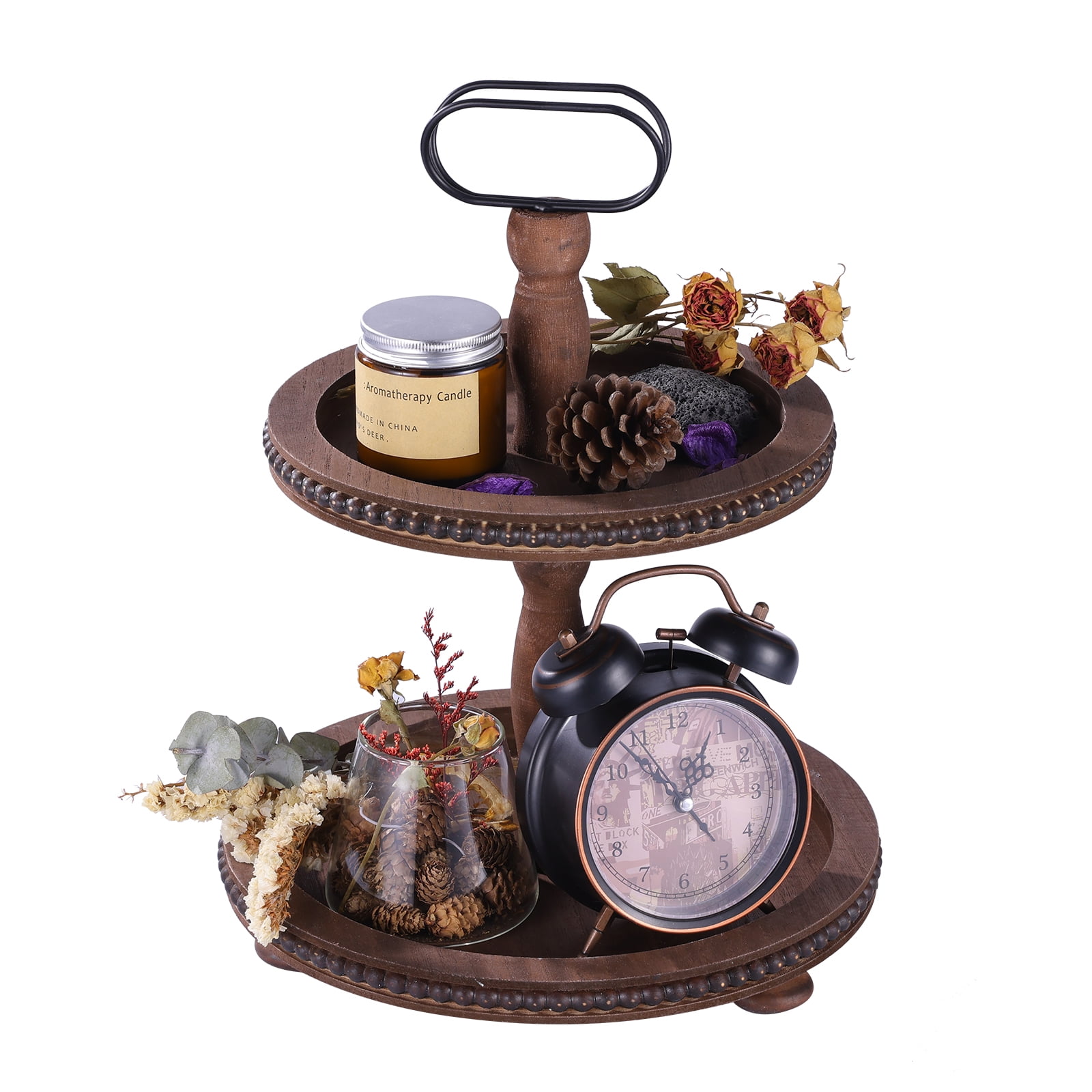 Urban Deco Two Tiered Wooden Serving Tray with Metal Accent for Kitchen ...