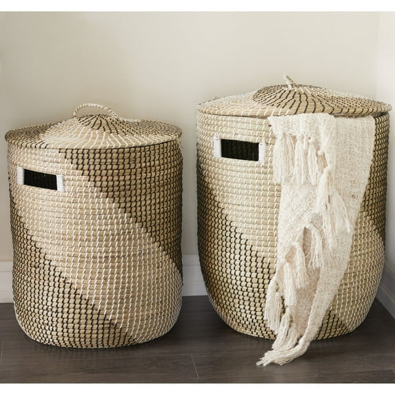 Urban Designs Handcrafted Seagrass Woven Round Storage Baskets 2-Piece ...