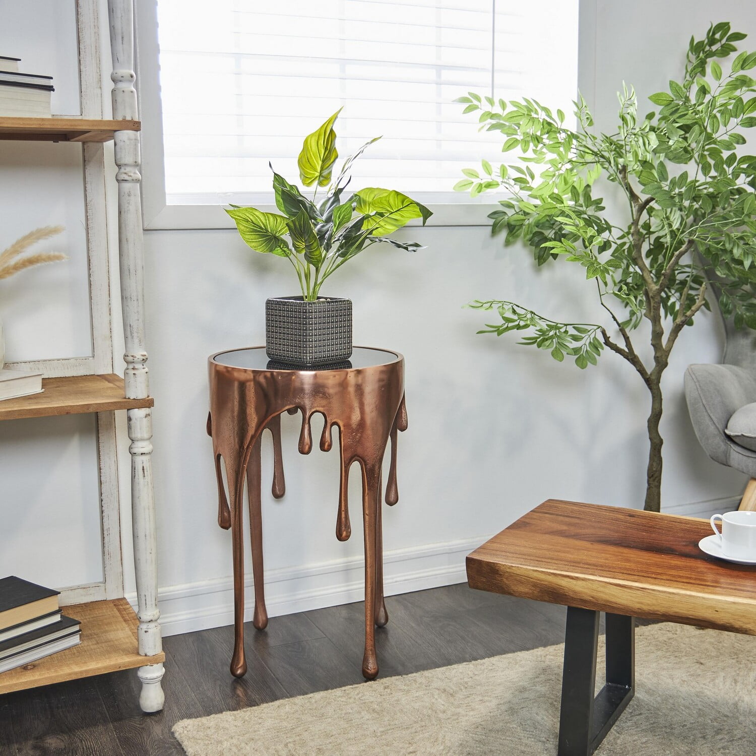 Urban Designs Melting Metal 25-Inch Metallic Drip Design Accent Table ...