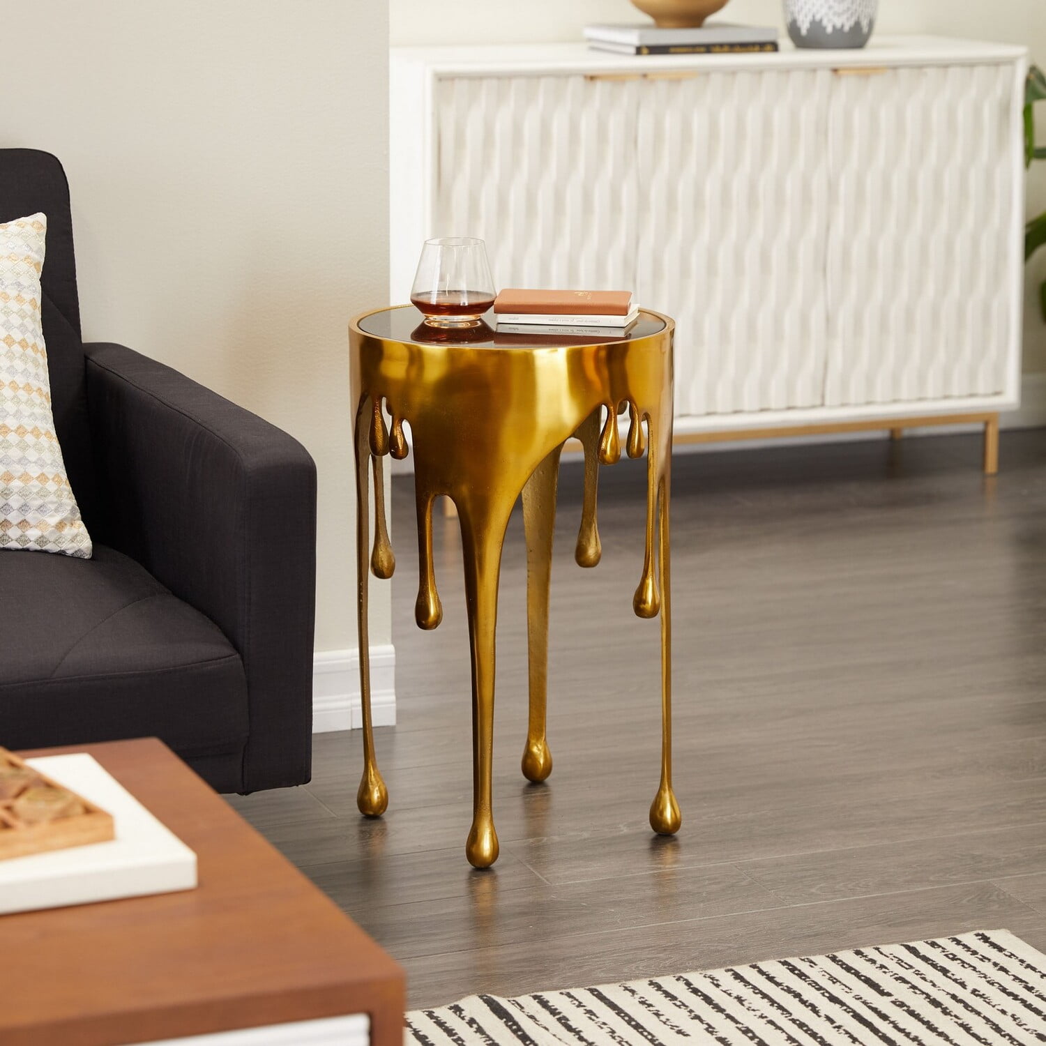 Urban Designs Melting Metal 25-Inch Metallic Drip Design Accent Table - Gold - Walmart.com