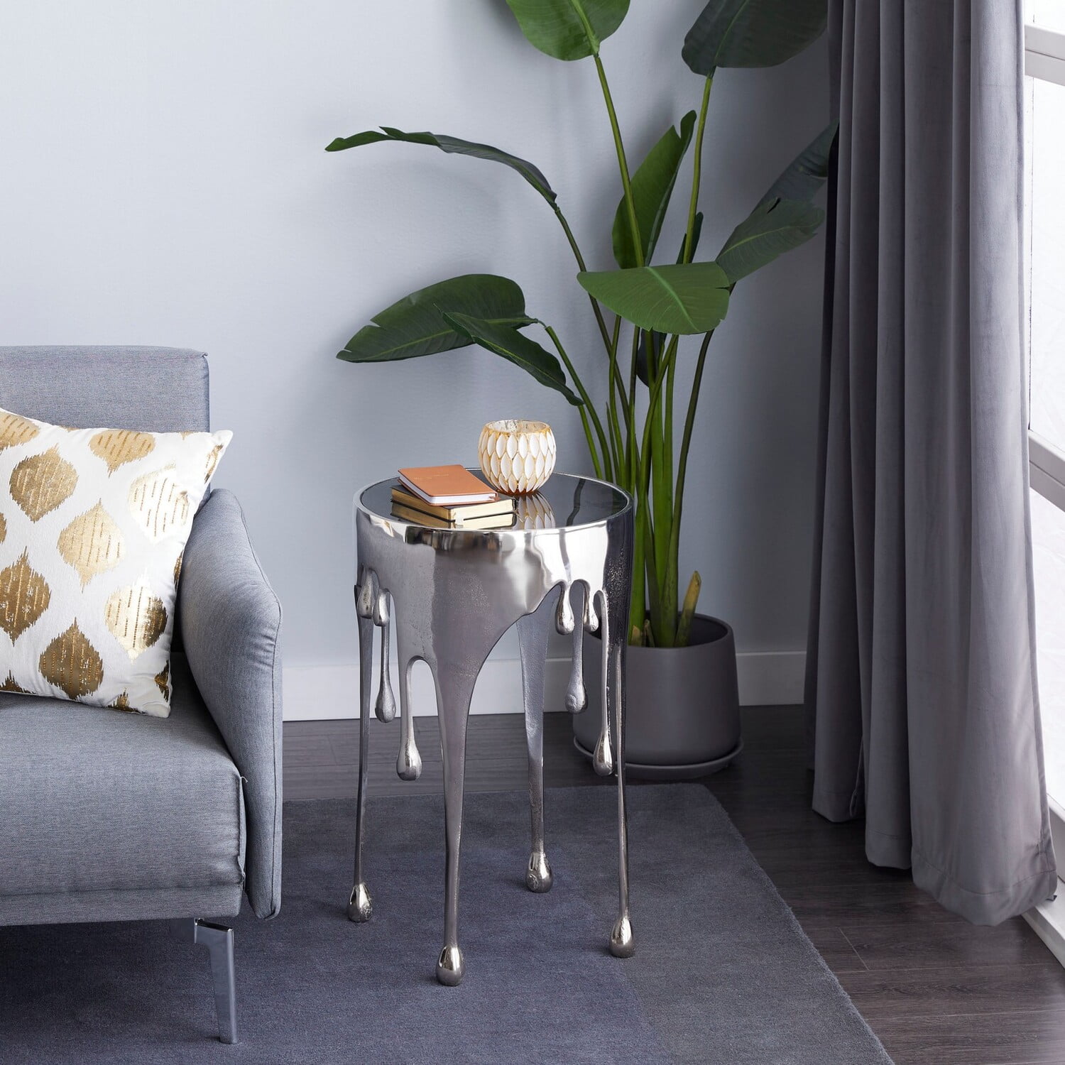 Urban Designs Melting Metal 25-Inch Metallic Drip Design Accent Table ...