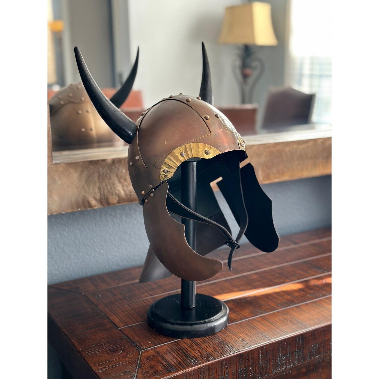 Urban Designs Norse Metal Viking Warrior Helmet with Wooden Stand ...