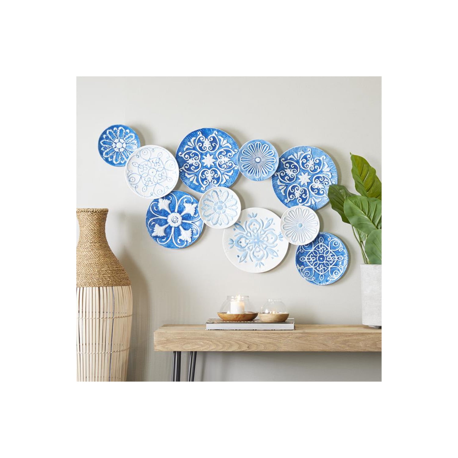 Urban Designs Santorini 46" x 23" Hand Painted Blue and White Circles ...